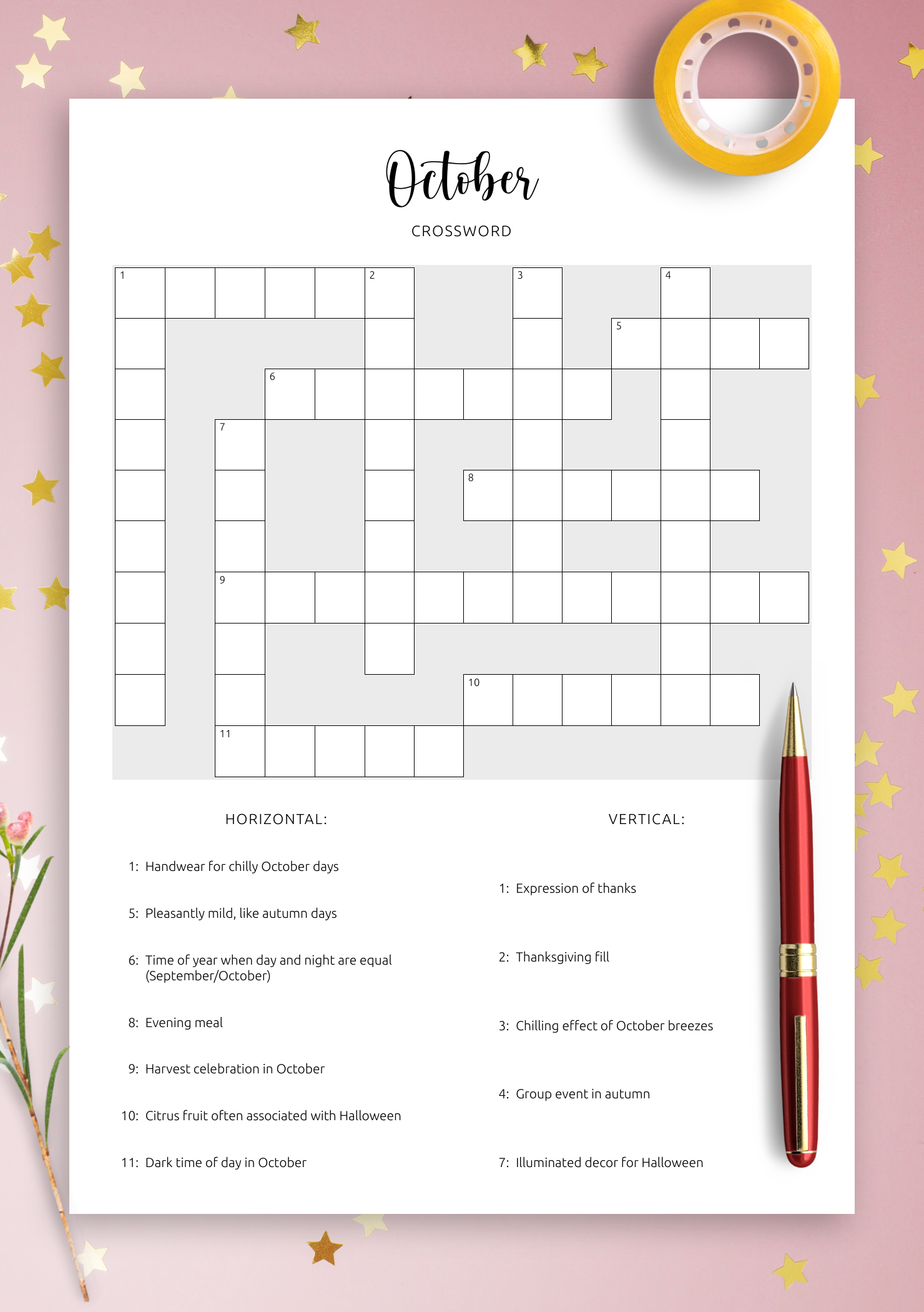 Download Printable October Crossword PDF – Embrace Autumn's Mysteries