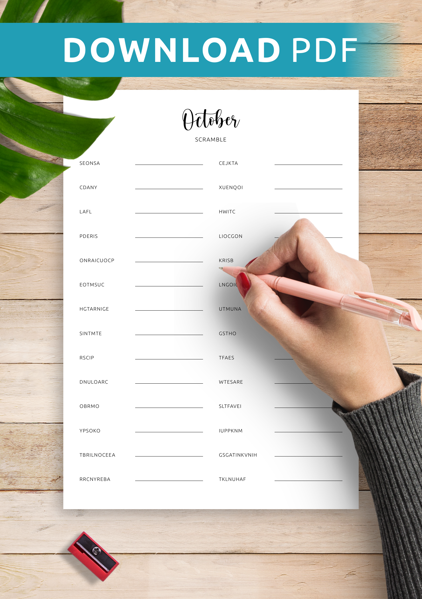 Download Printable October Word Scramble PDF