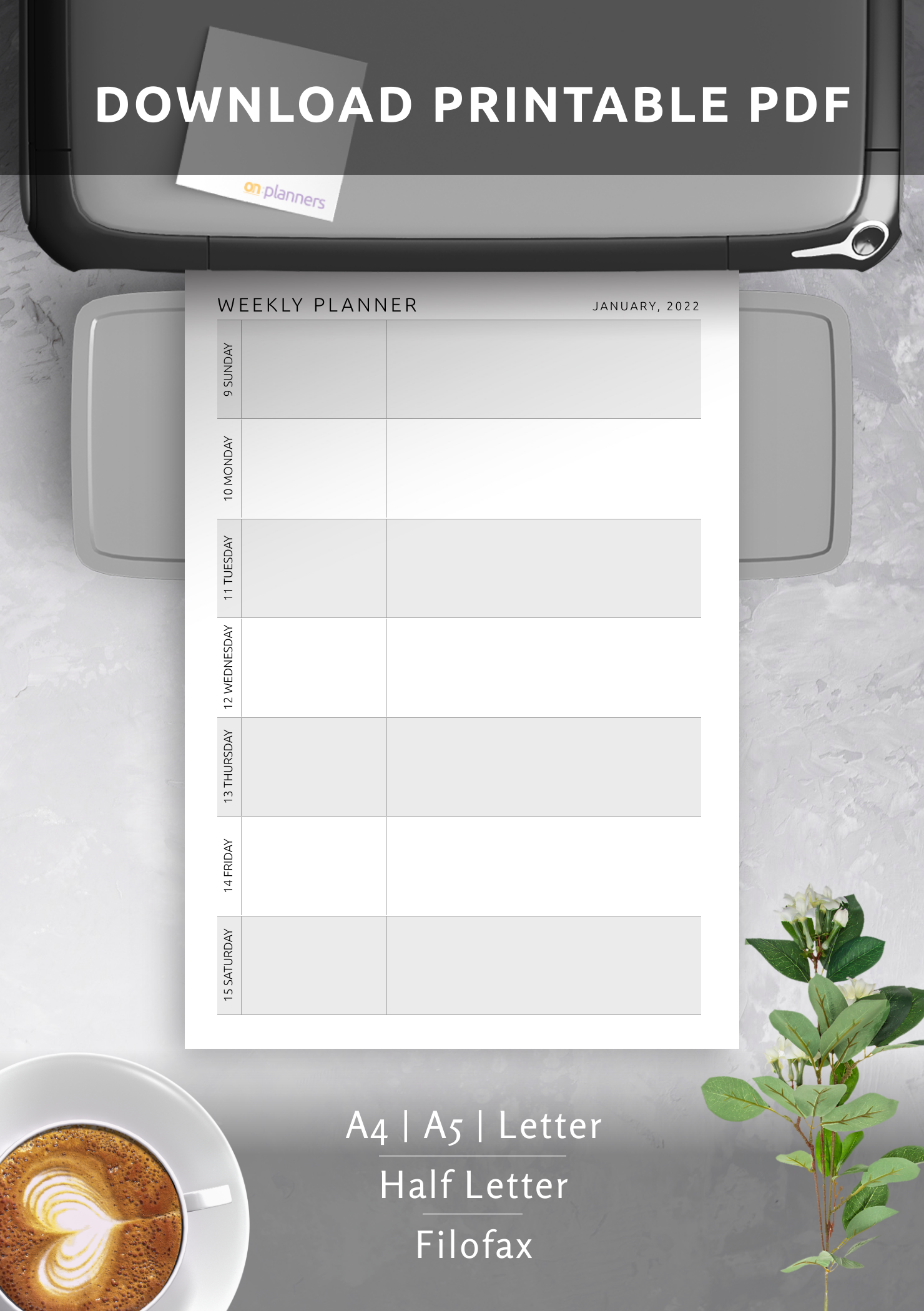 Download Printable One-page Weekly Planner Template PDF