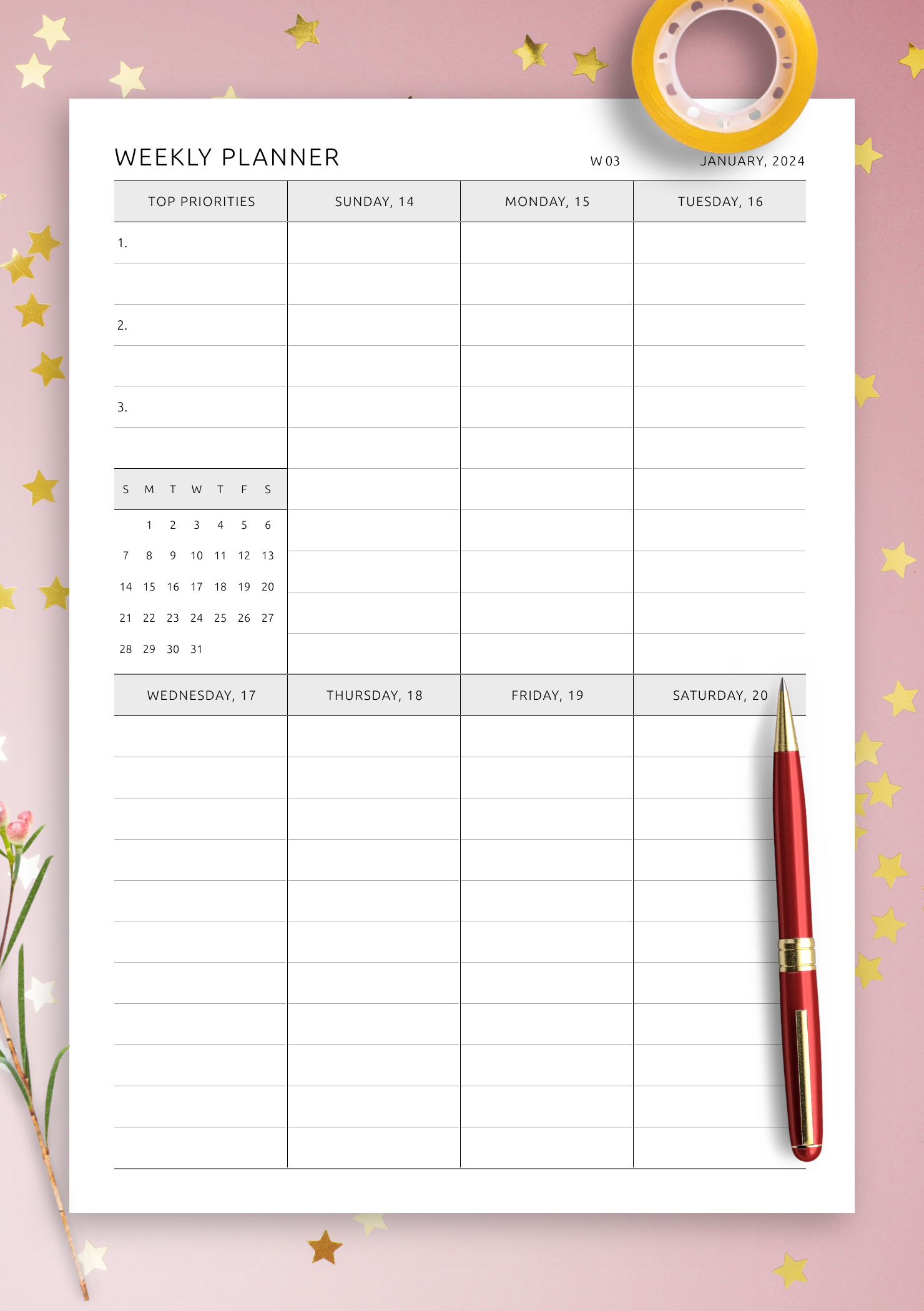 Download Printable or Digital One-Page Weekly Schedule All Days Equal ...