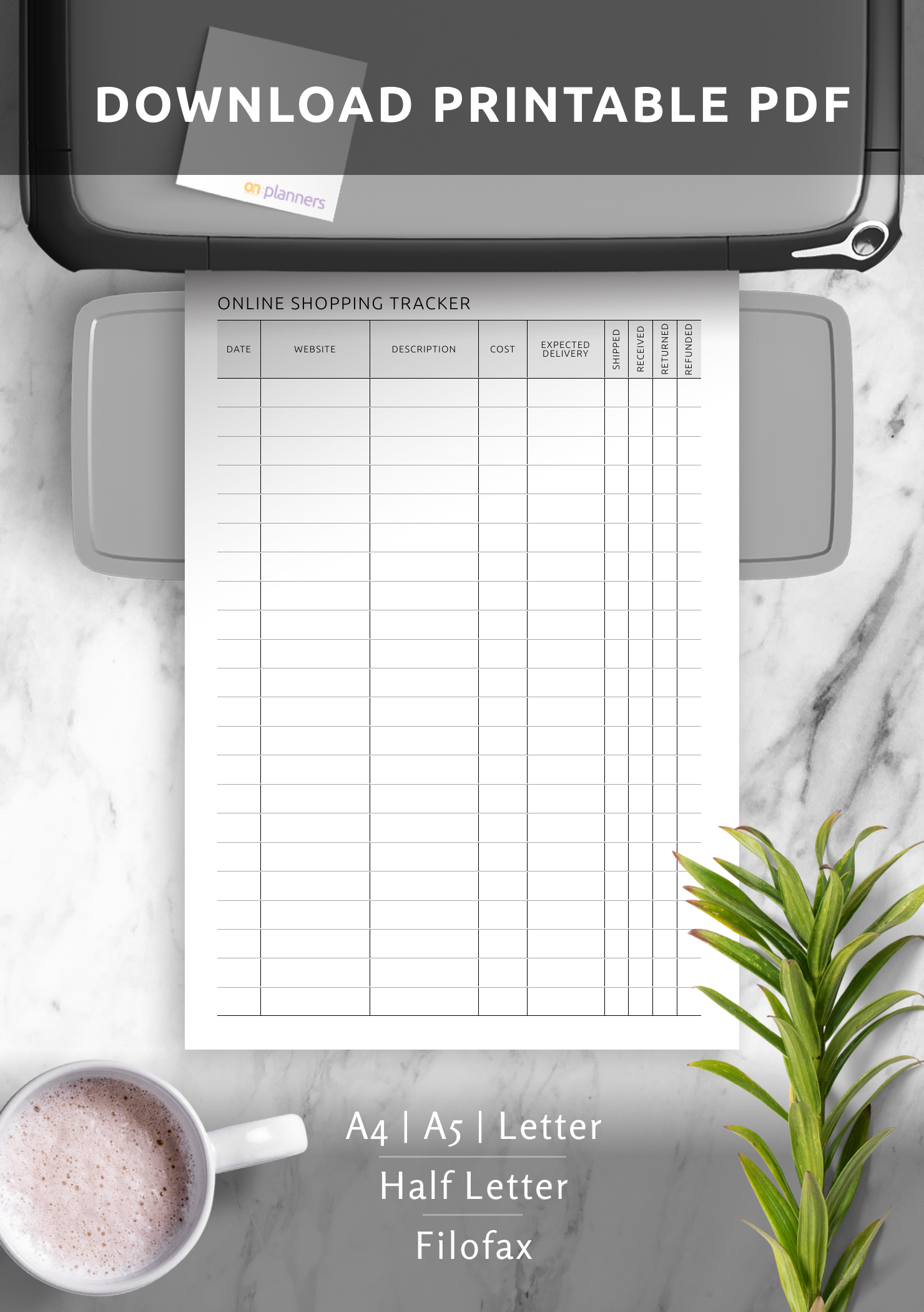 Download Printable Online Shopping Tracker PDF