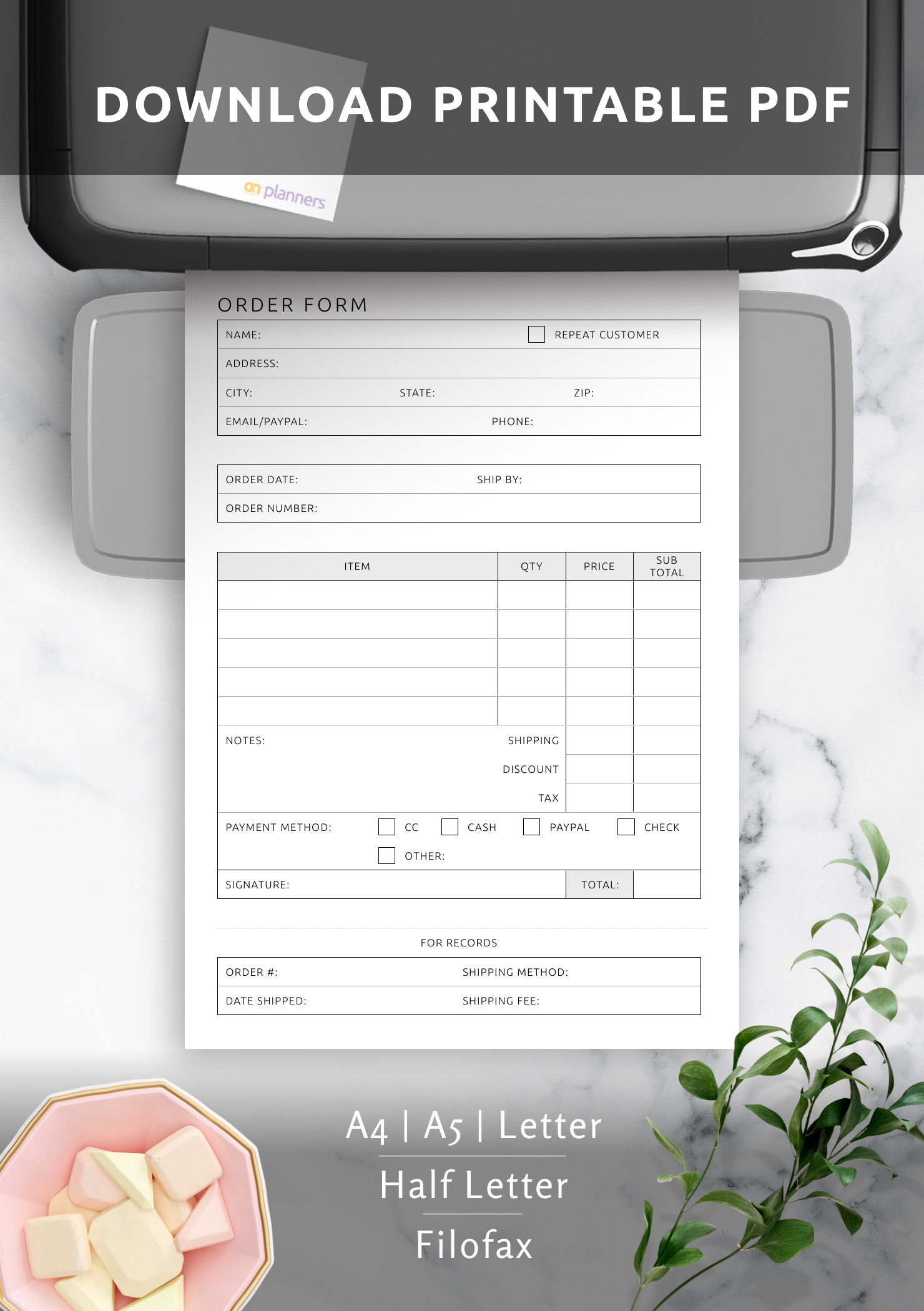 Download Printable Order Form Template PDF