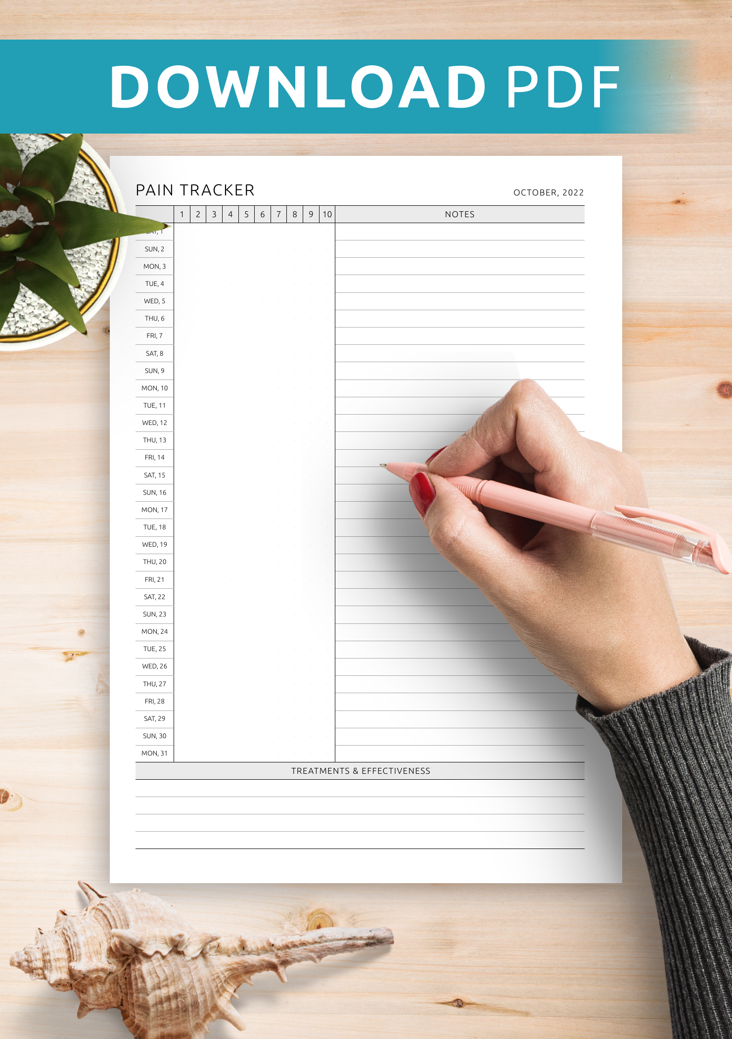 Download Printable Pain Tracker Template PDF