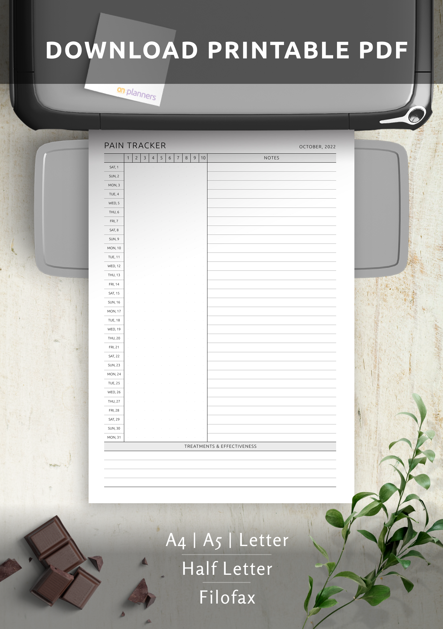 Download Printable Pain Tracker Template PDF