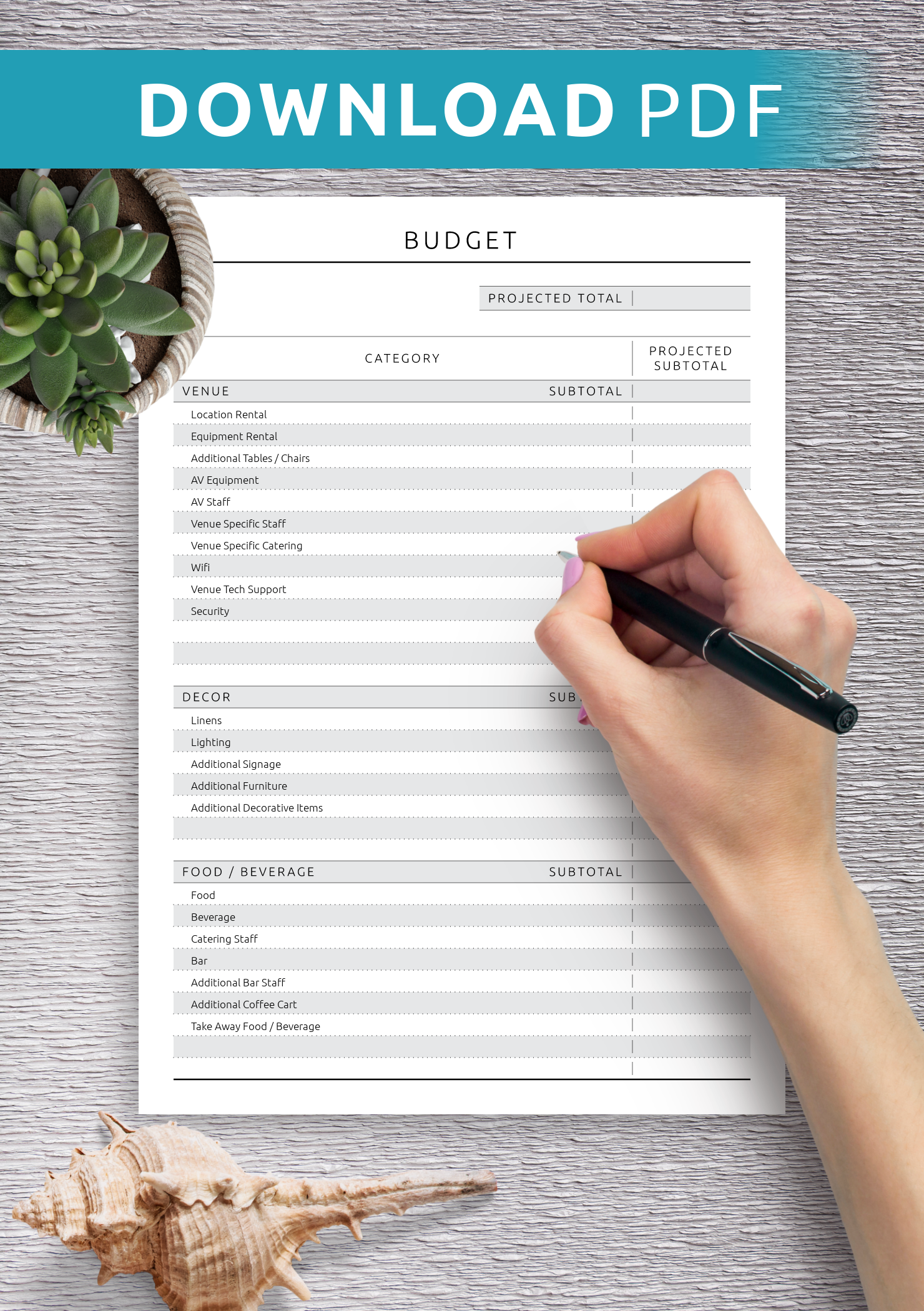 Download Printable Party Budget Template - Original Style PDF