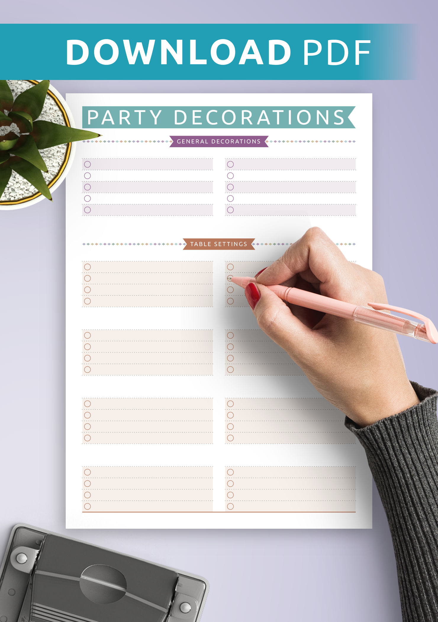 Download Printable Party Decorations List - Casual Style PDF