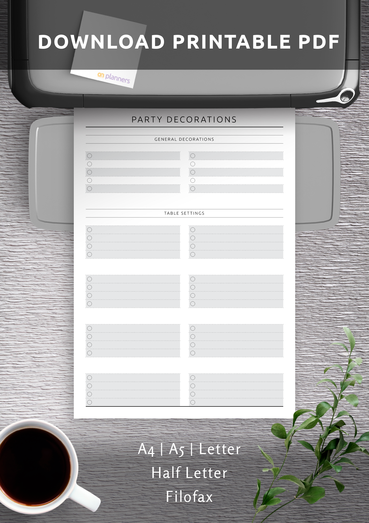 Download Printable Party Decorations List - Original Style PDF