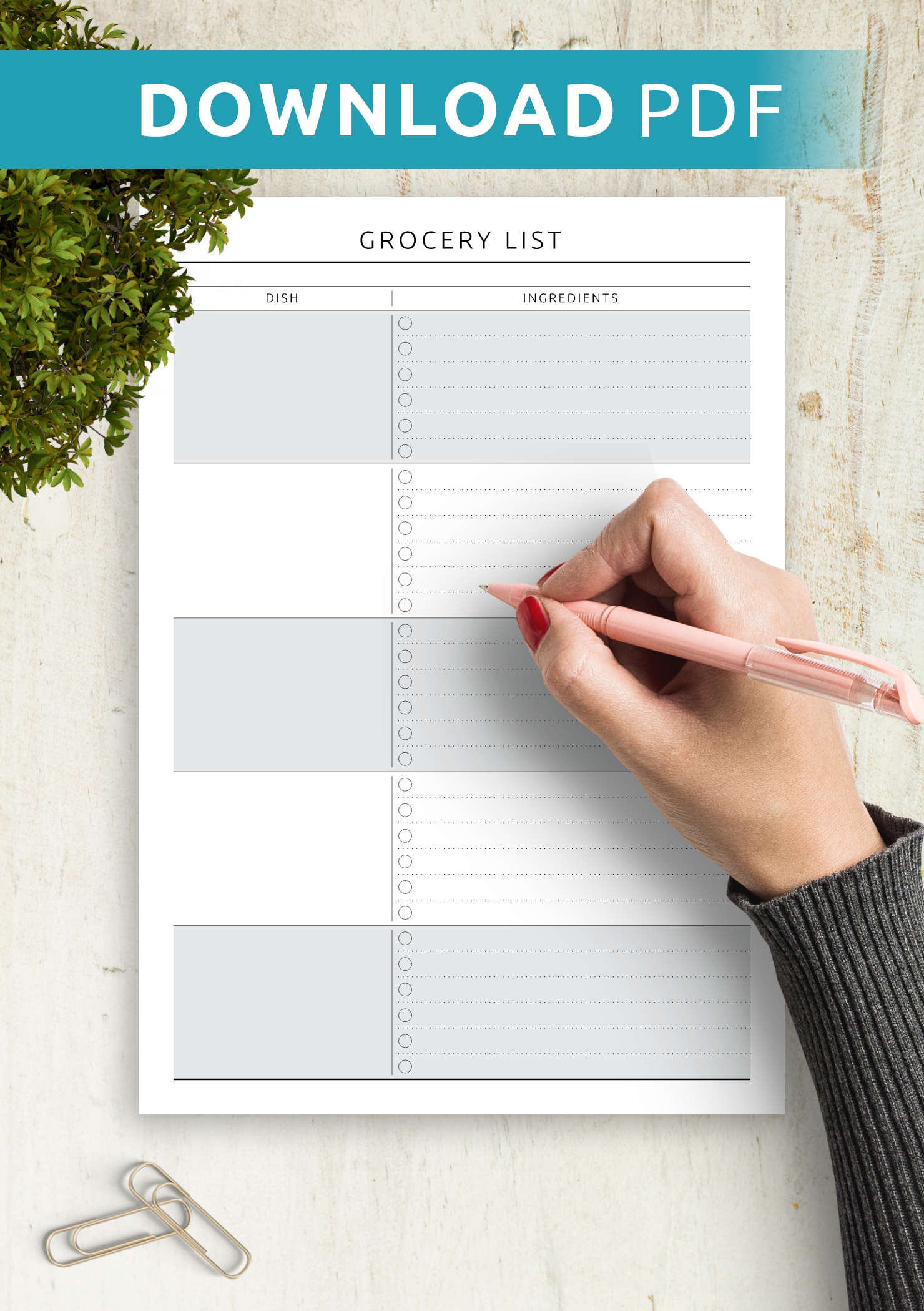 Download Printable Party Grocery List - Original Style PDF