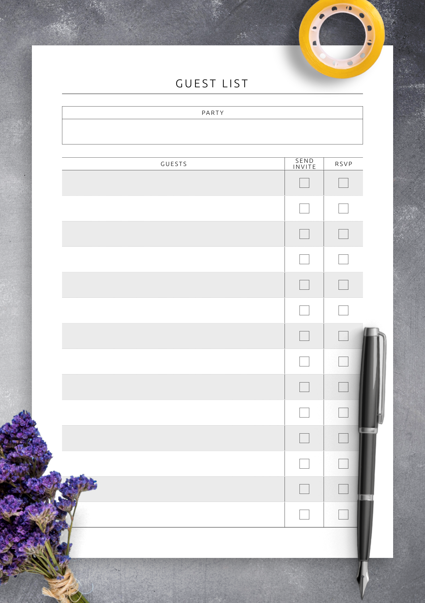 Download Printable Party Guest List - Original Style PDF