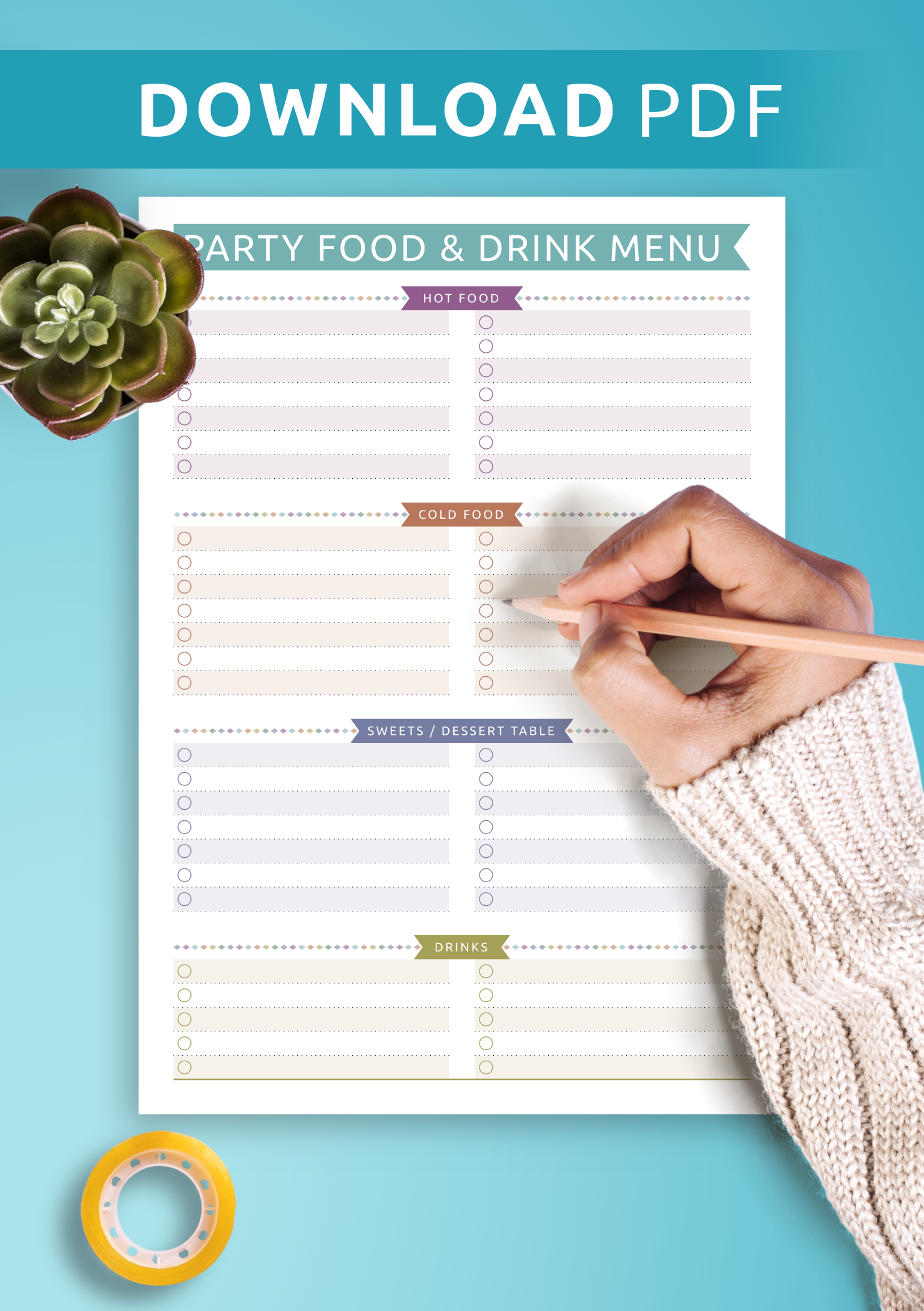 Download Printable Party Menu - Casual Style PDF