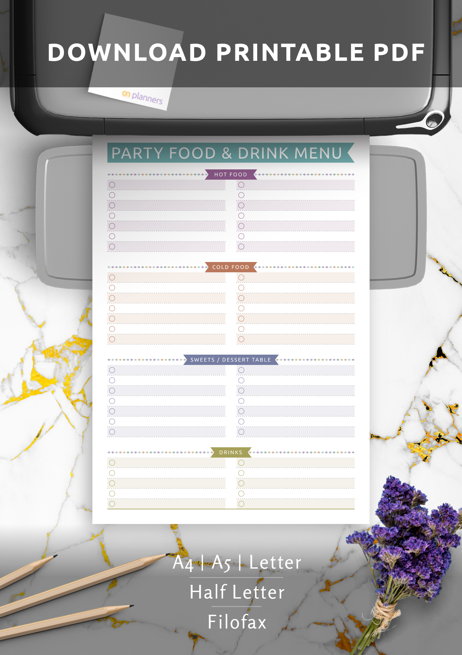 Download Printable Party Menu - Casual Style PDF