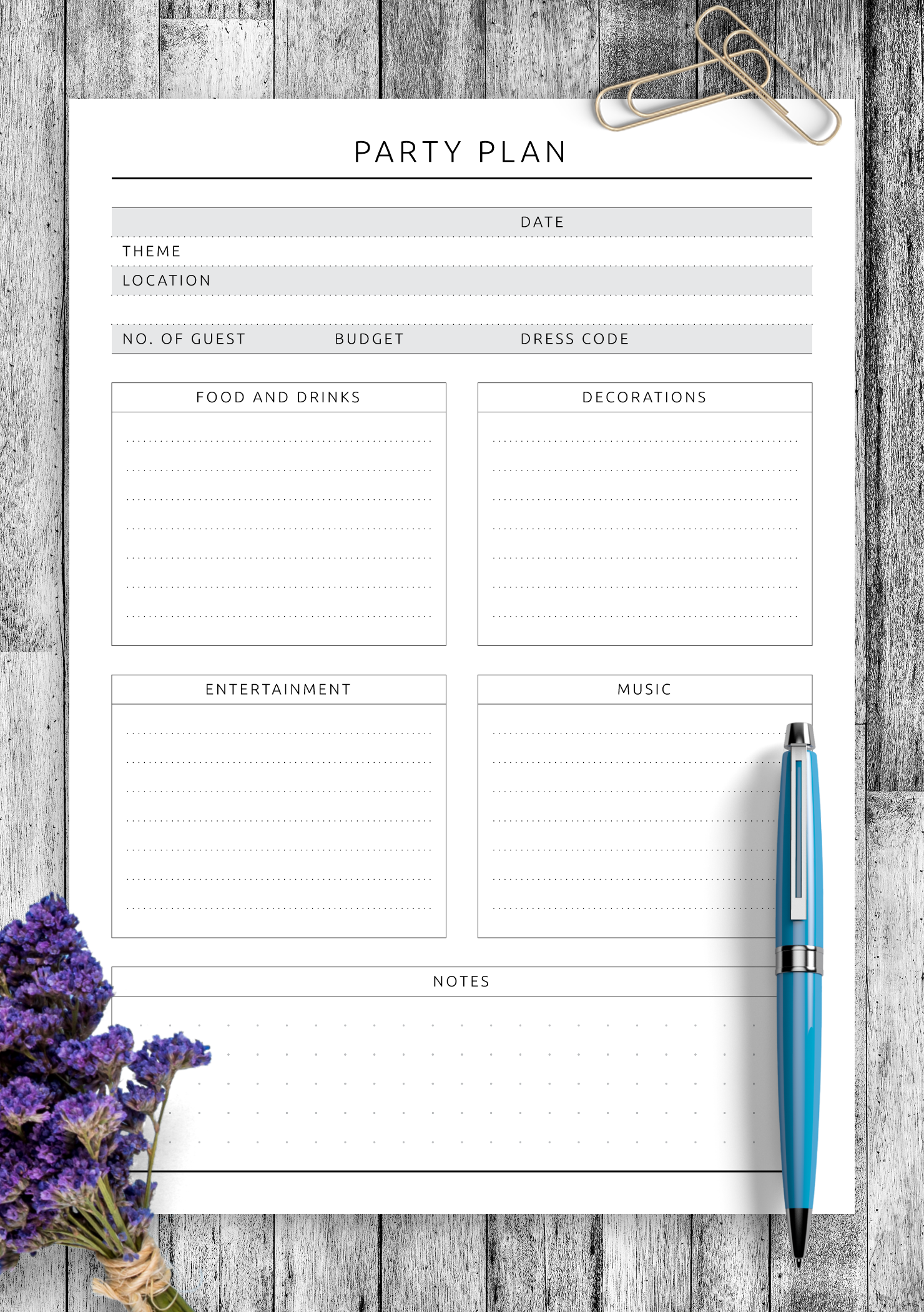 Download Printable Party Plan - Original Style PDF
