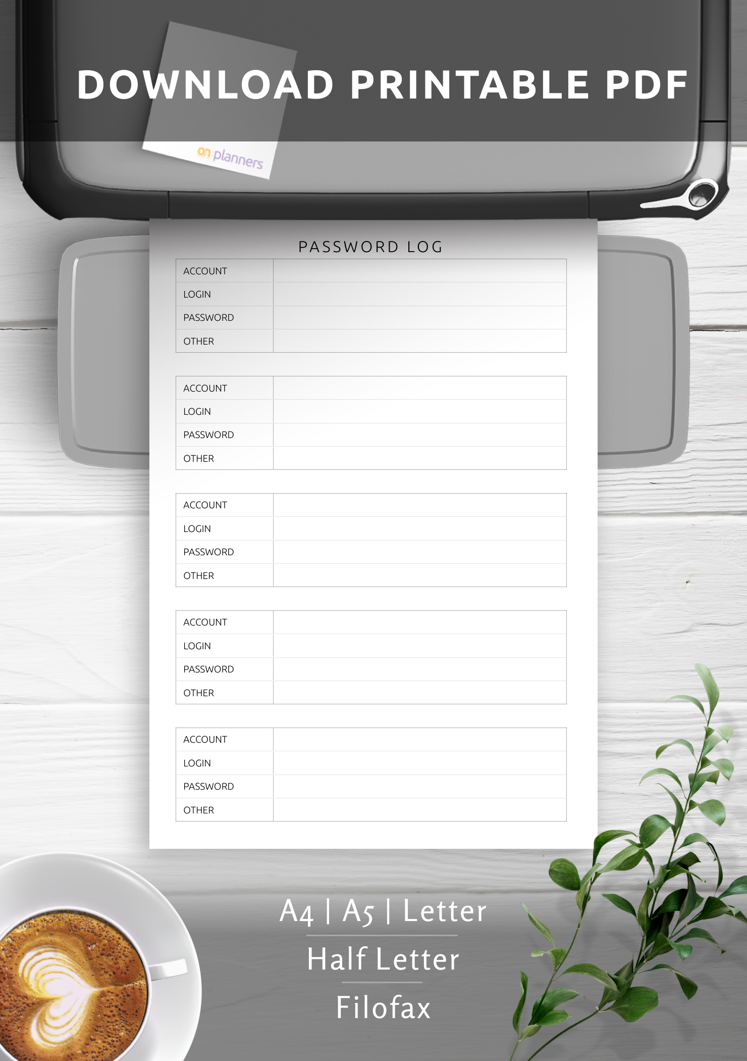 Download Printable Password Log Template - Minimalist Style PDF