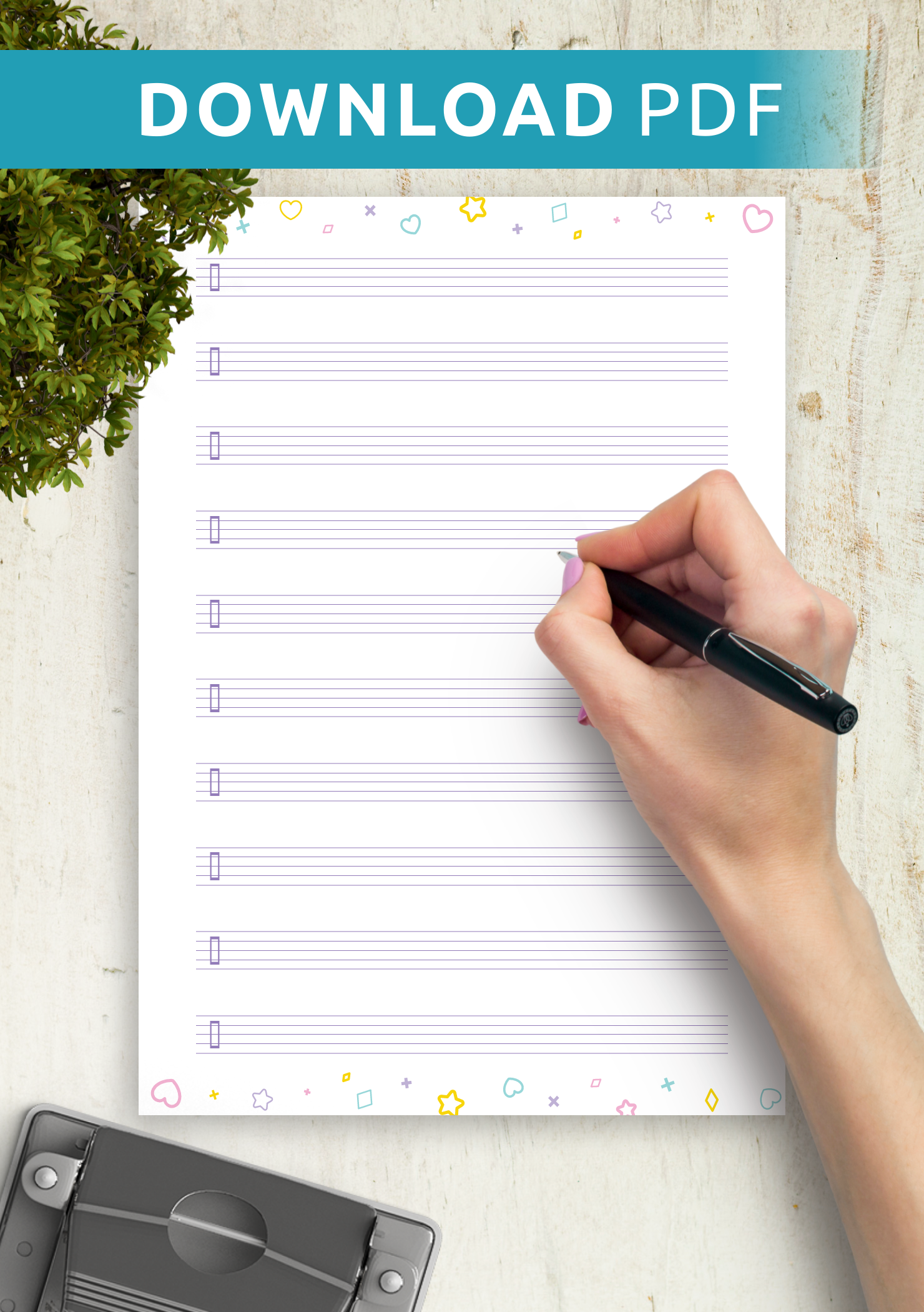 Download Percussion Staff Template – 5-Line Drum Notation Sheet (Printable)
