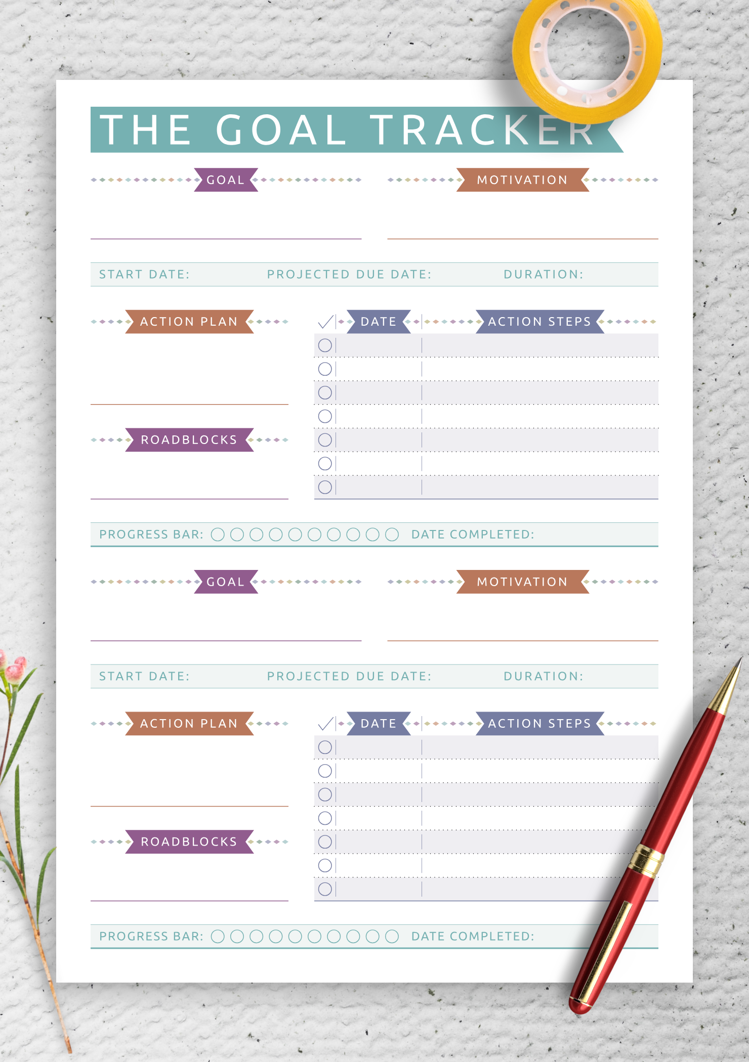 Download Printable Personal Goal Tracker - Casual Style PDF