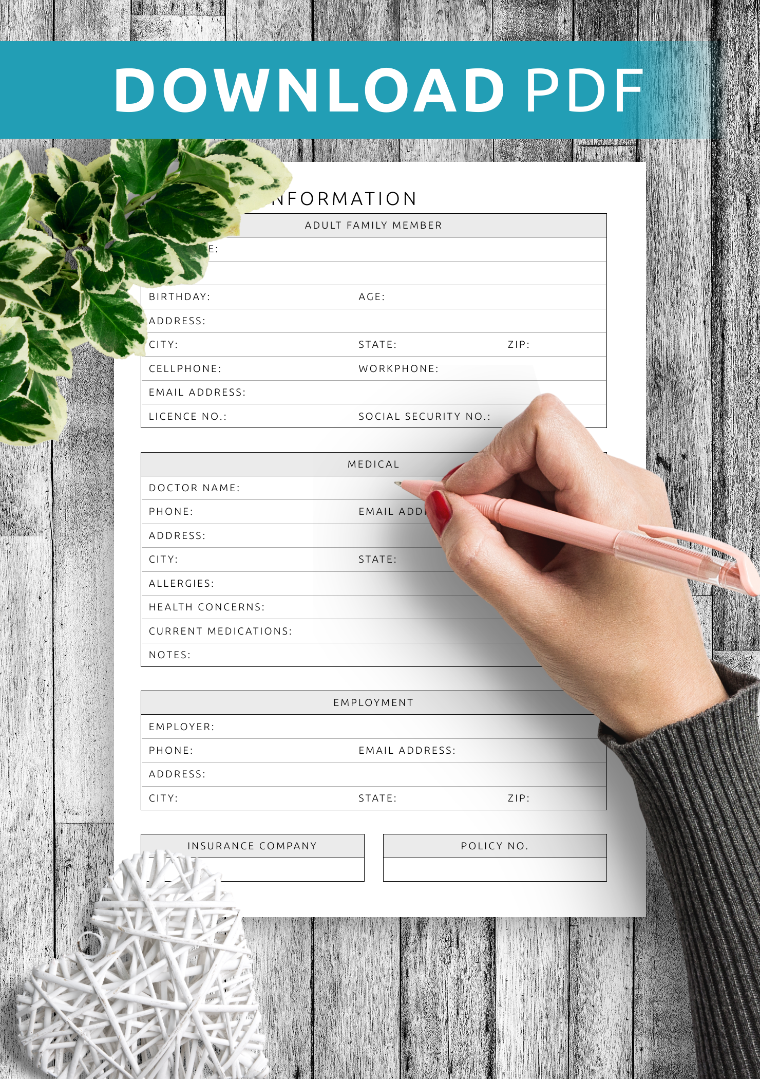 Download Printable Personal Information For Adult Template PDF