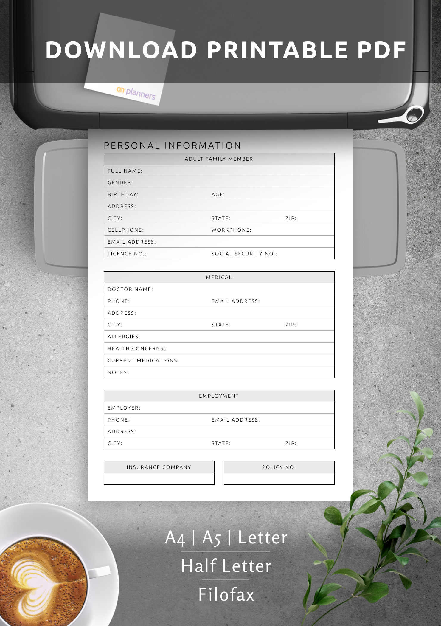 Download Printable Personal Information For Adult Template PDF