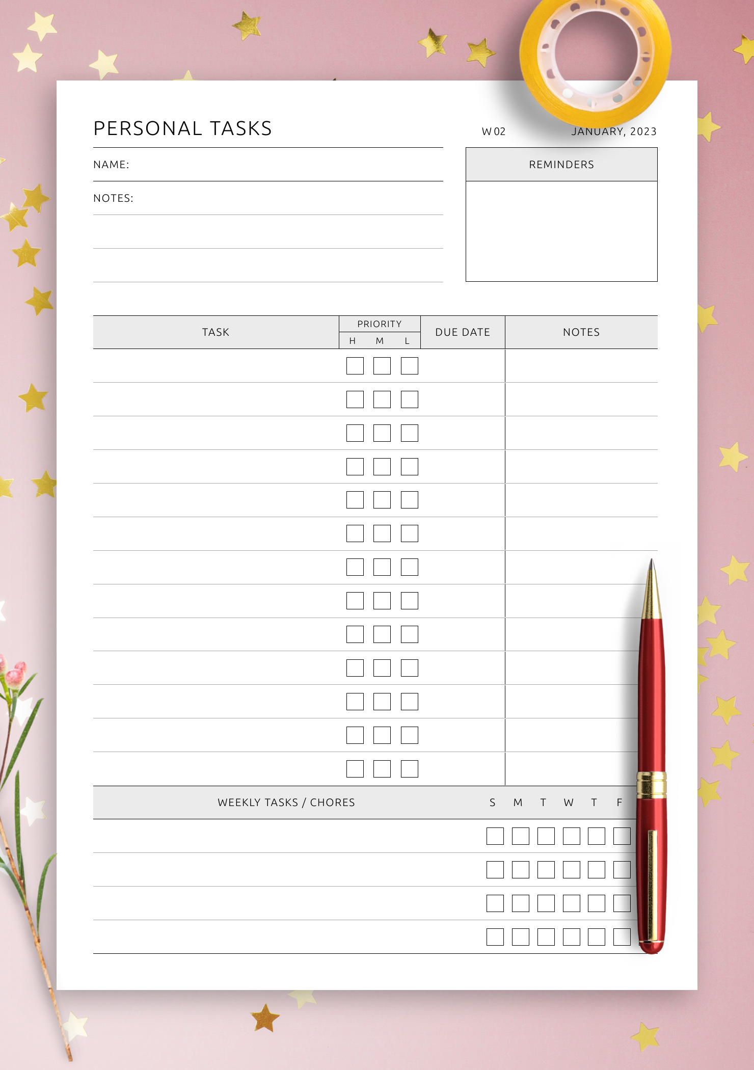Download Printable Personal Tasks PDF