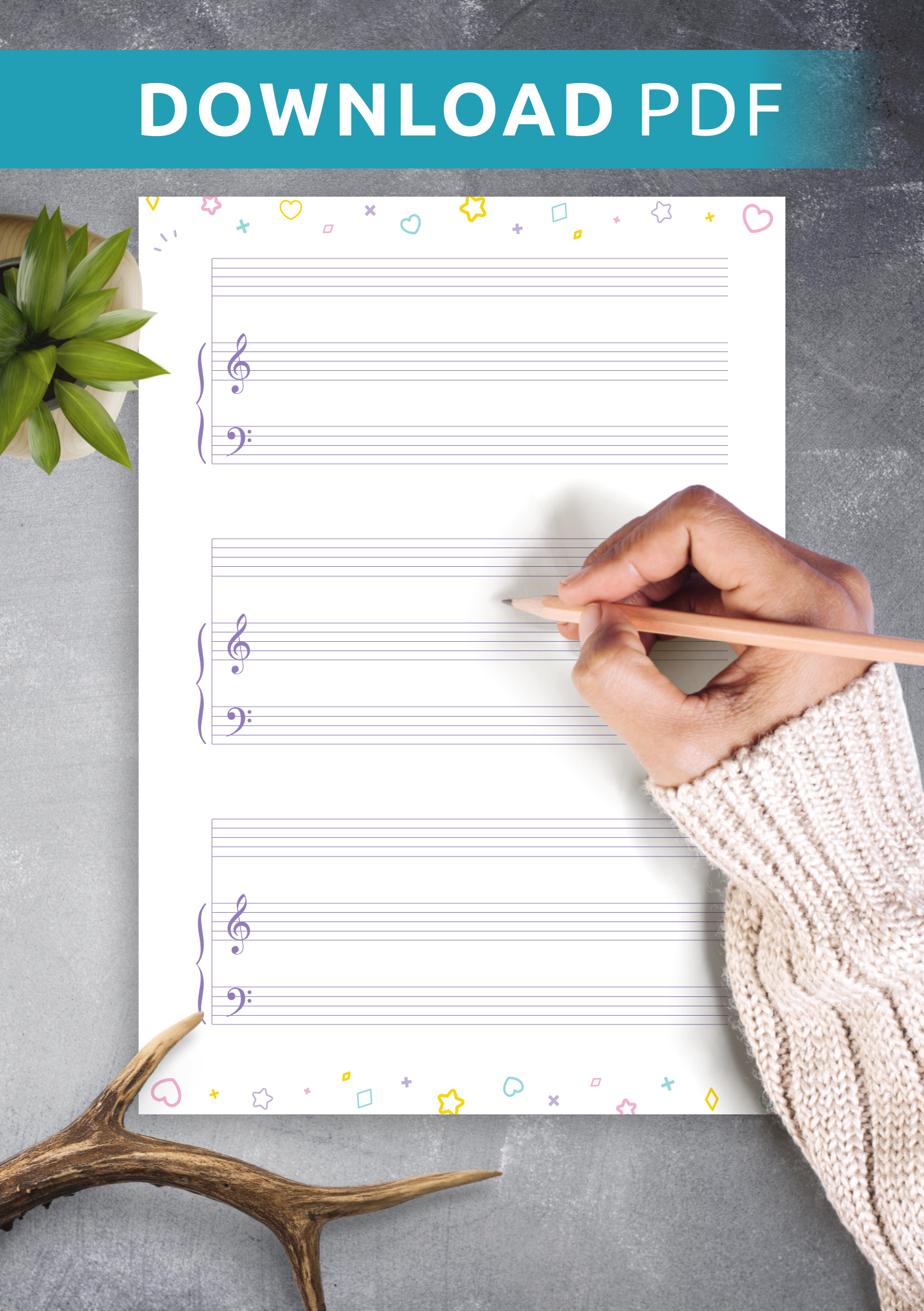Download Piano Grand Staff with Extra Space – Printable Sheet for ...