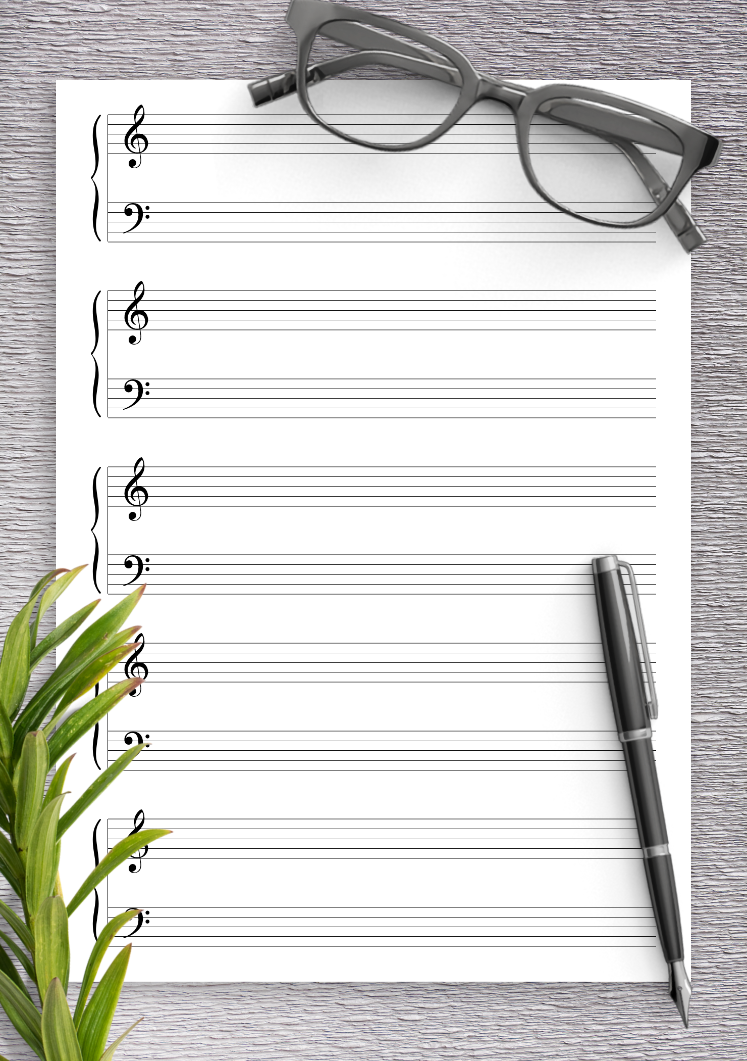 Download Printable Piano Staff Template – Grand Staff with Treble and ...
