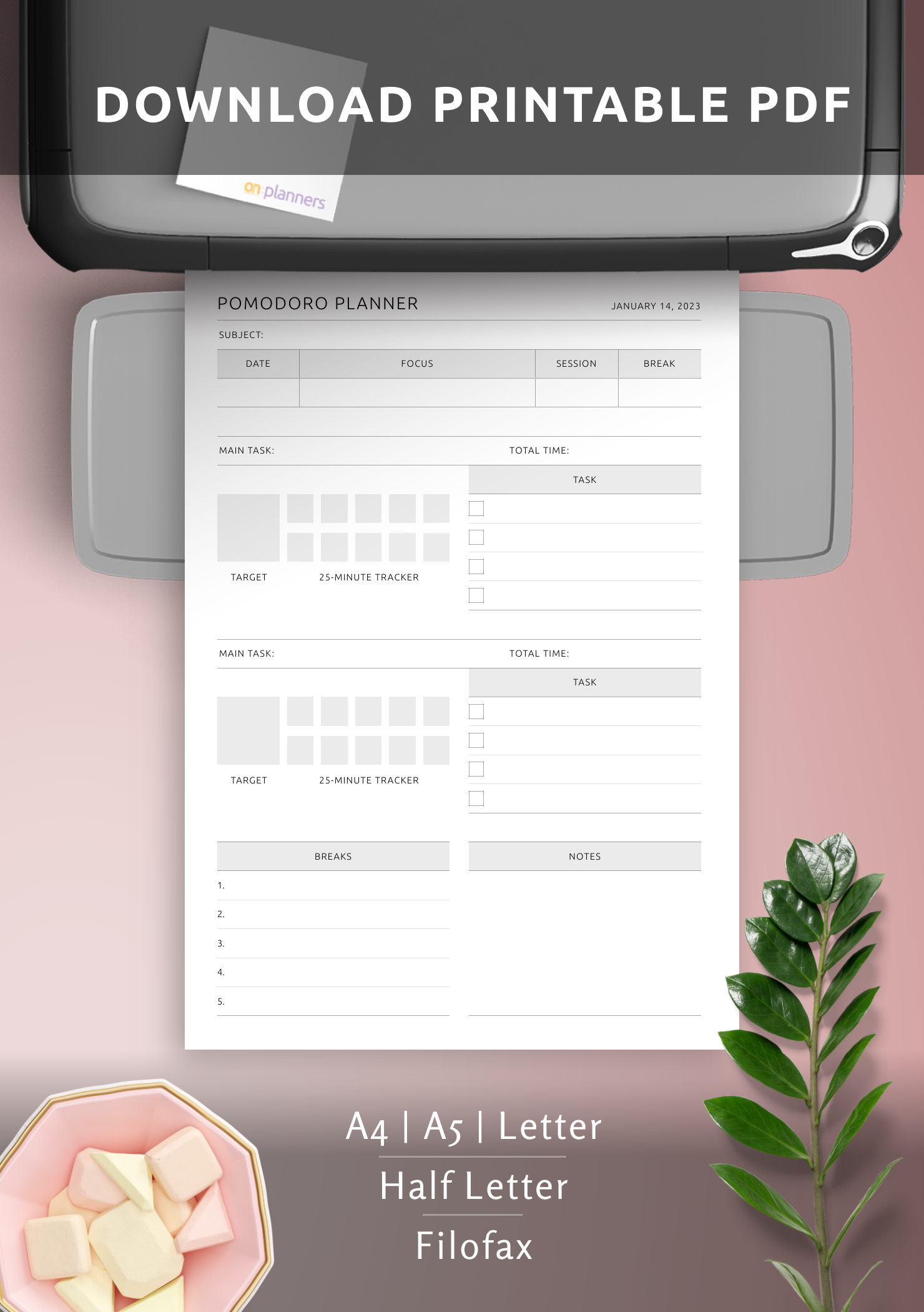 Download Printable Pomodoro Planner PDF