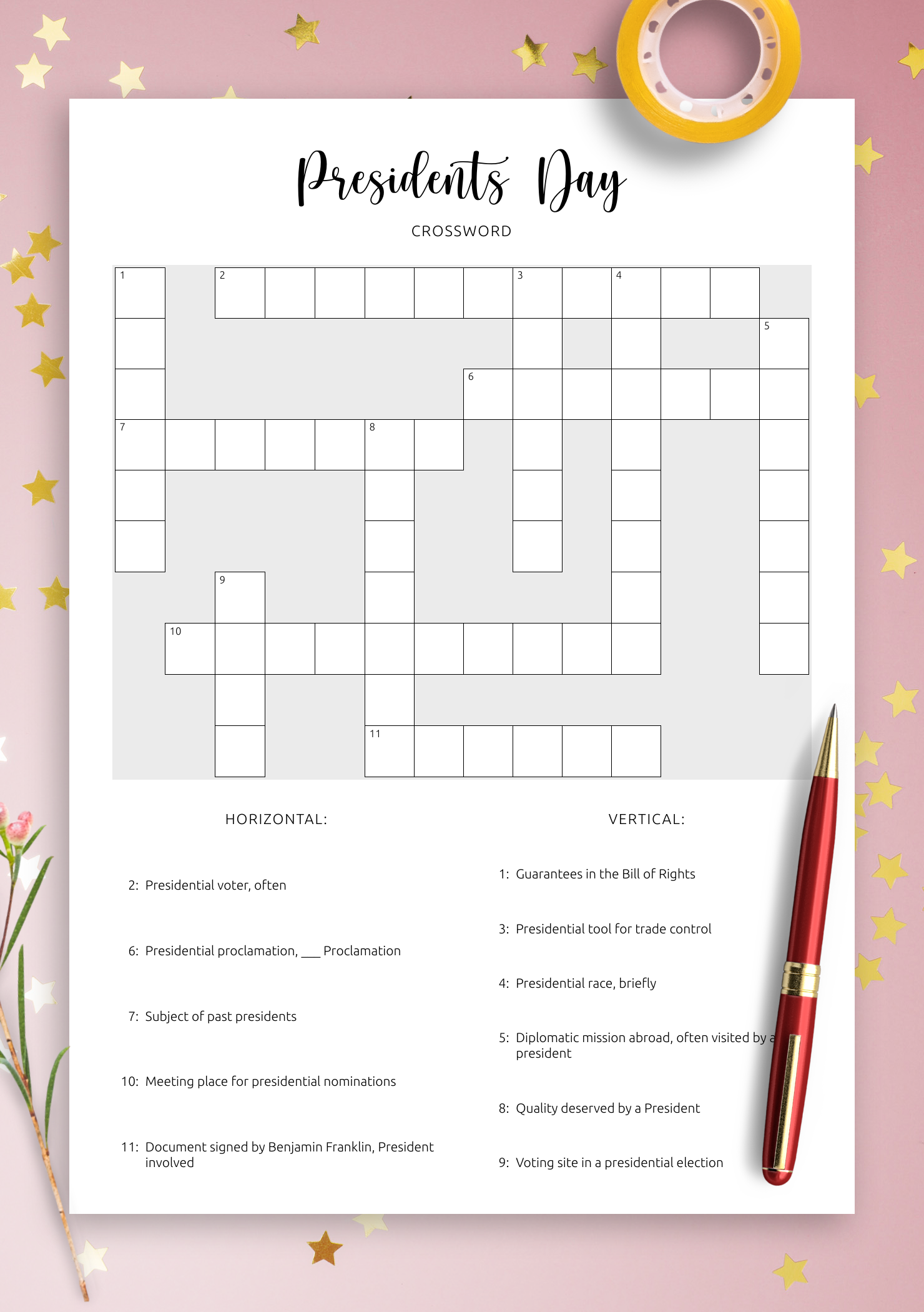 Download Printable Presidents Day Crossword PDF – Presidential Trivia