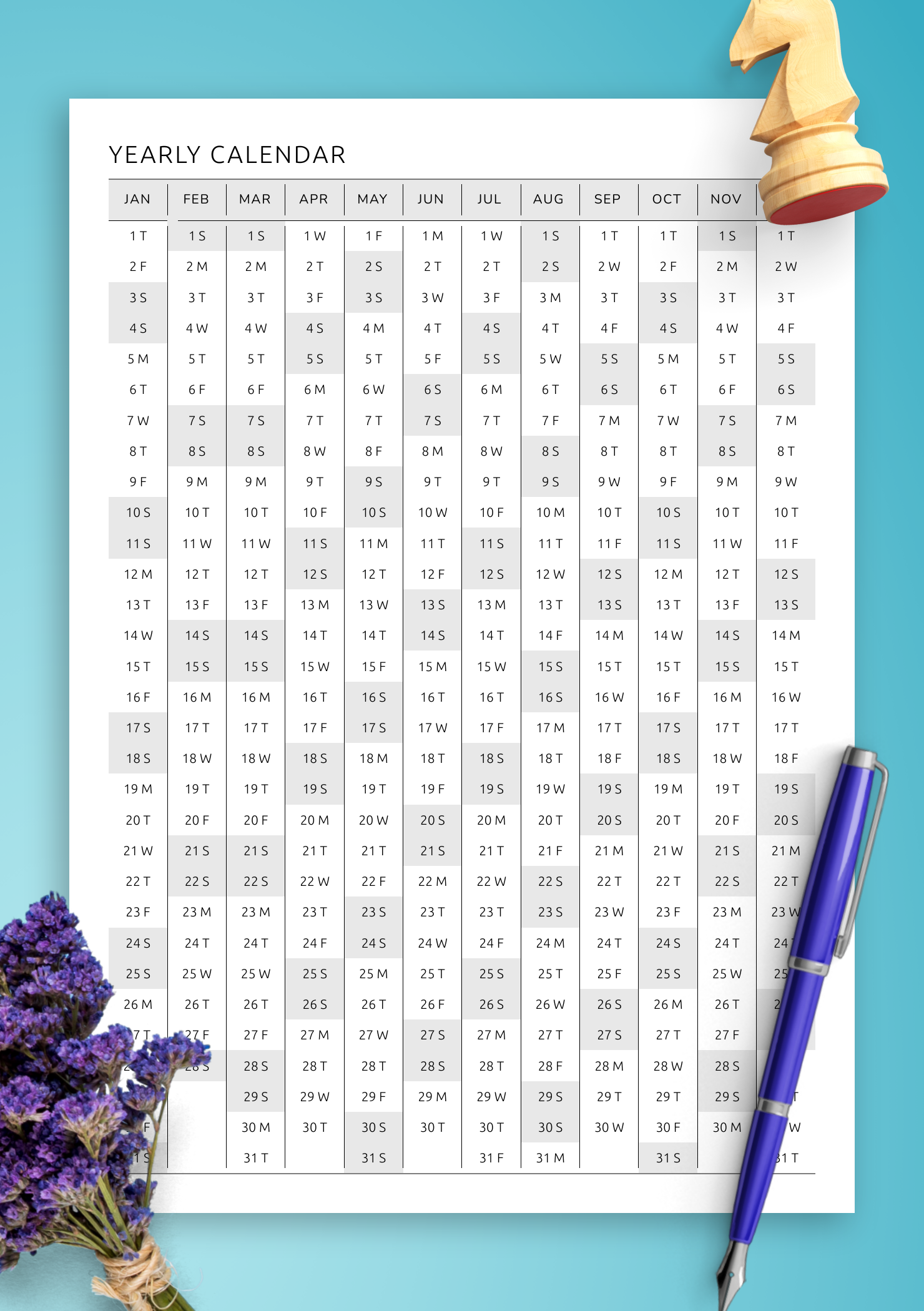 Download Printable Calendar with Week Numbers PDF