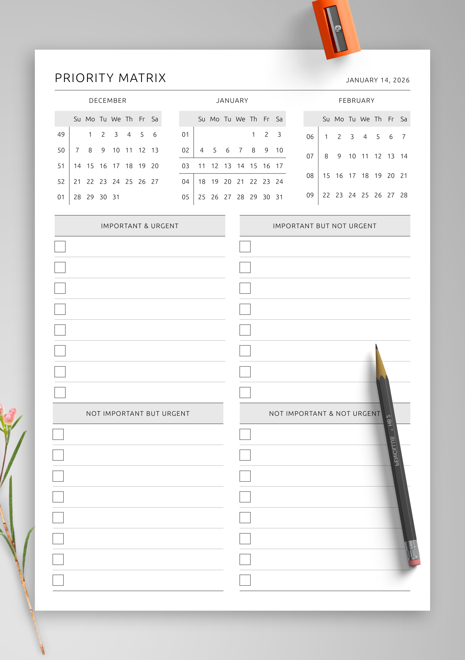 Download Printable Priority Matrix Planner PDF