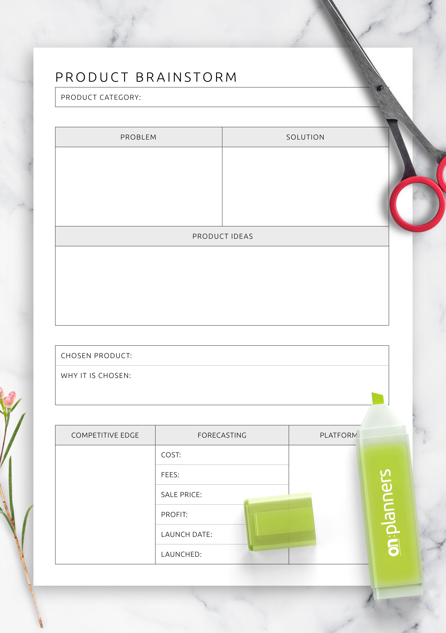 Download Printable Product Brainstorm Template PDF