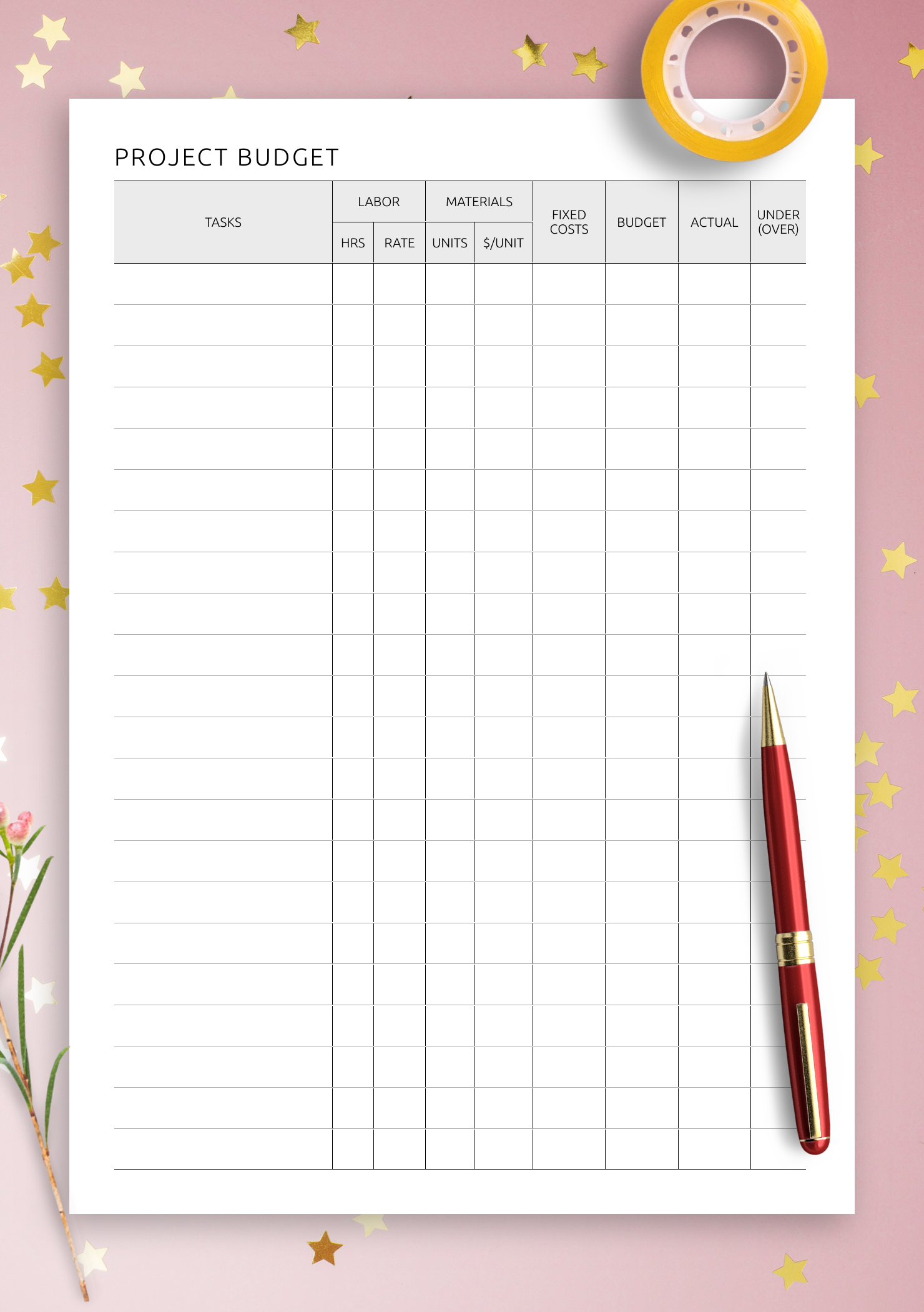 Download Printable Project Budget PDF