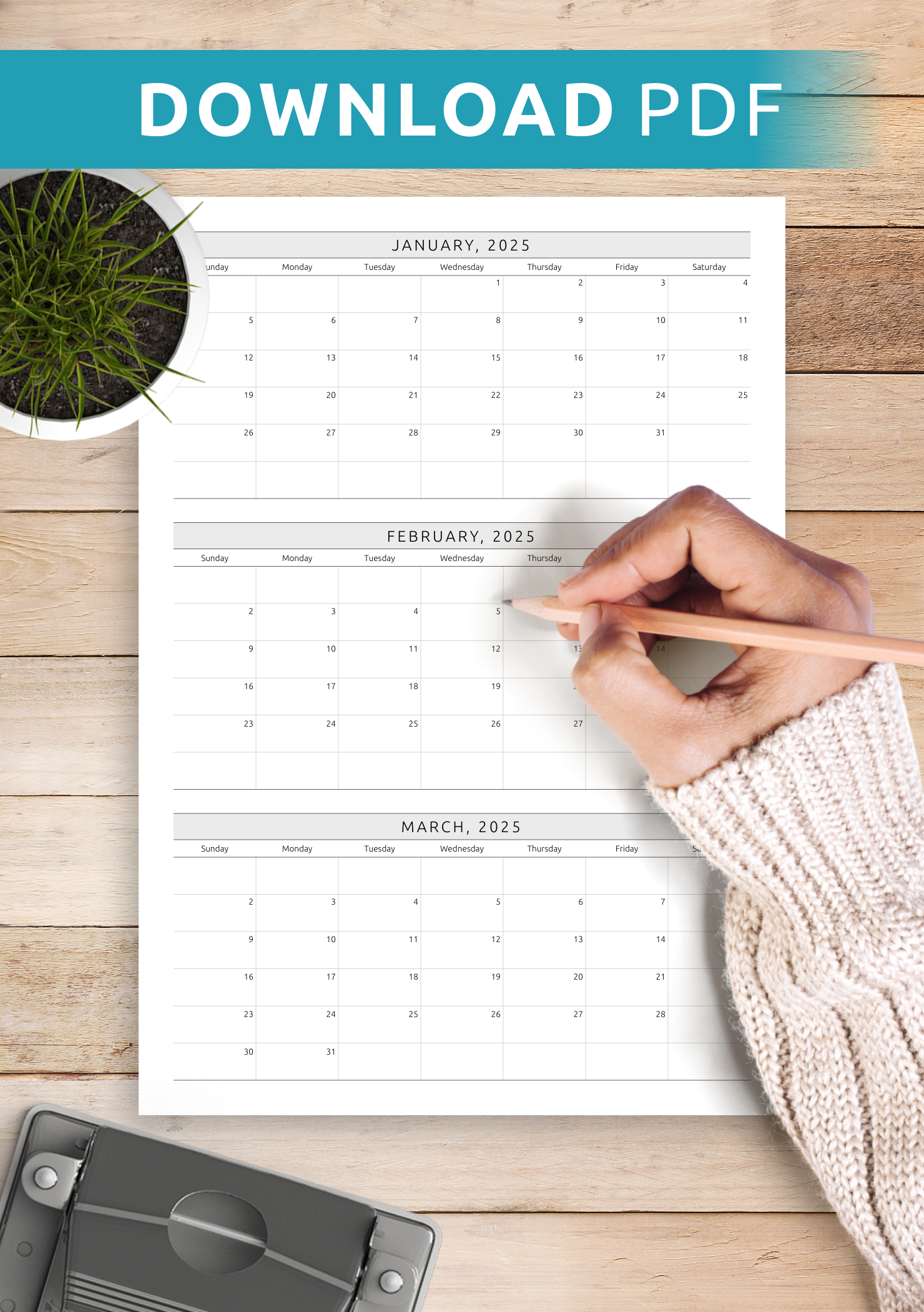 Quarterly Calendar Template – Plan 3 Months in One PDF View