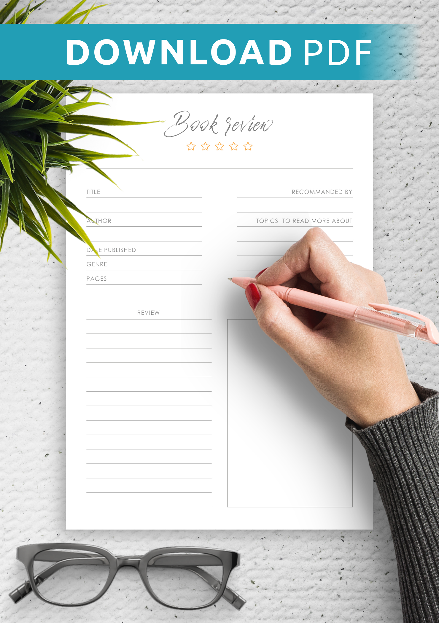 Download Printable Rating Stars Book Review Template PDF