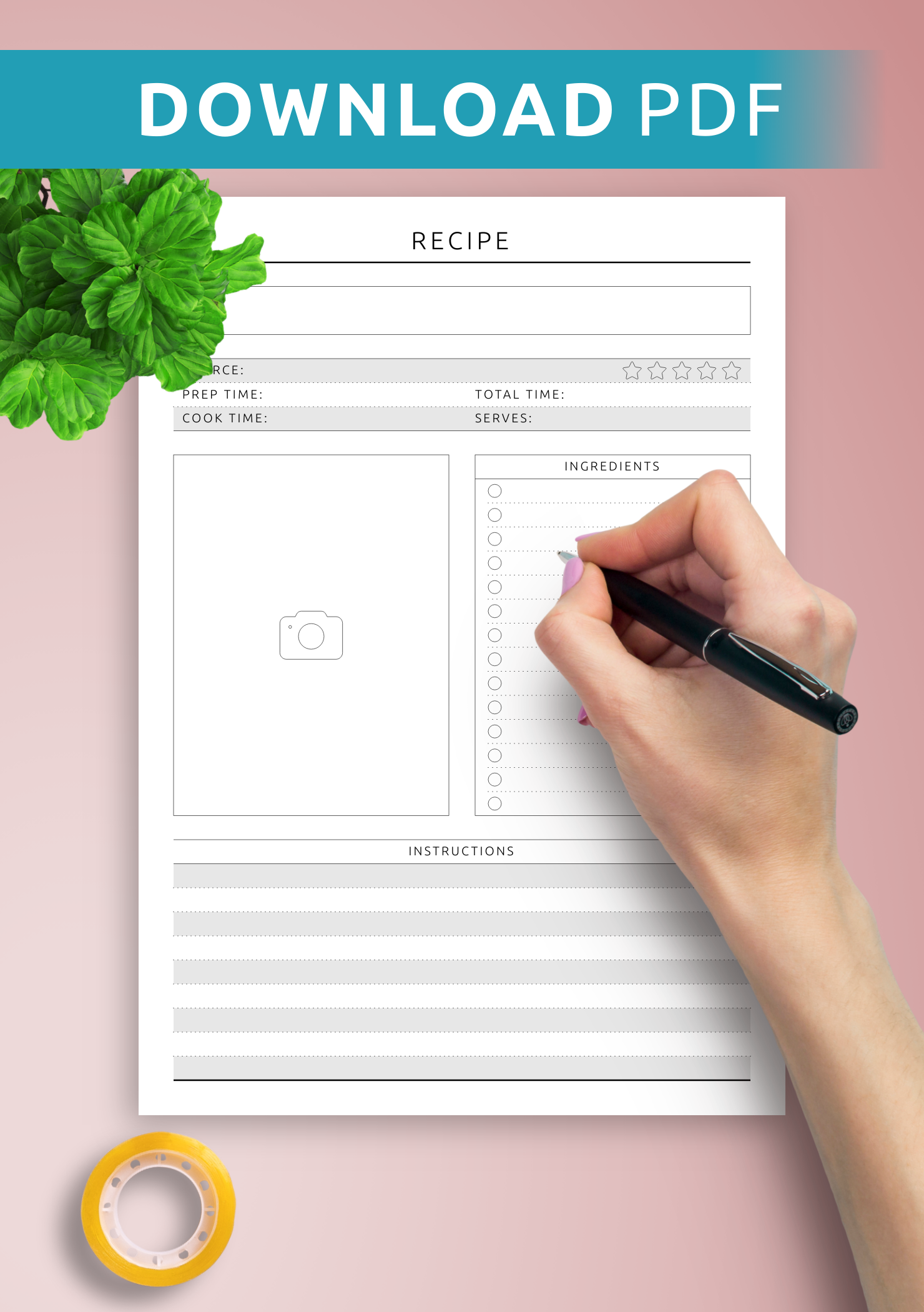 Download Printable Recipe Page Template PDF