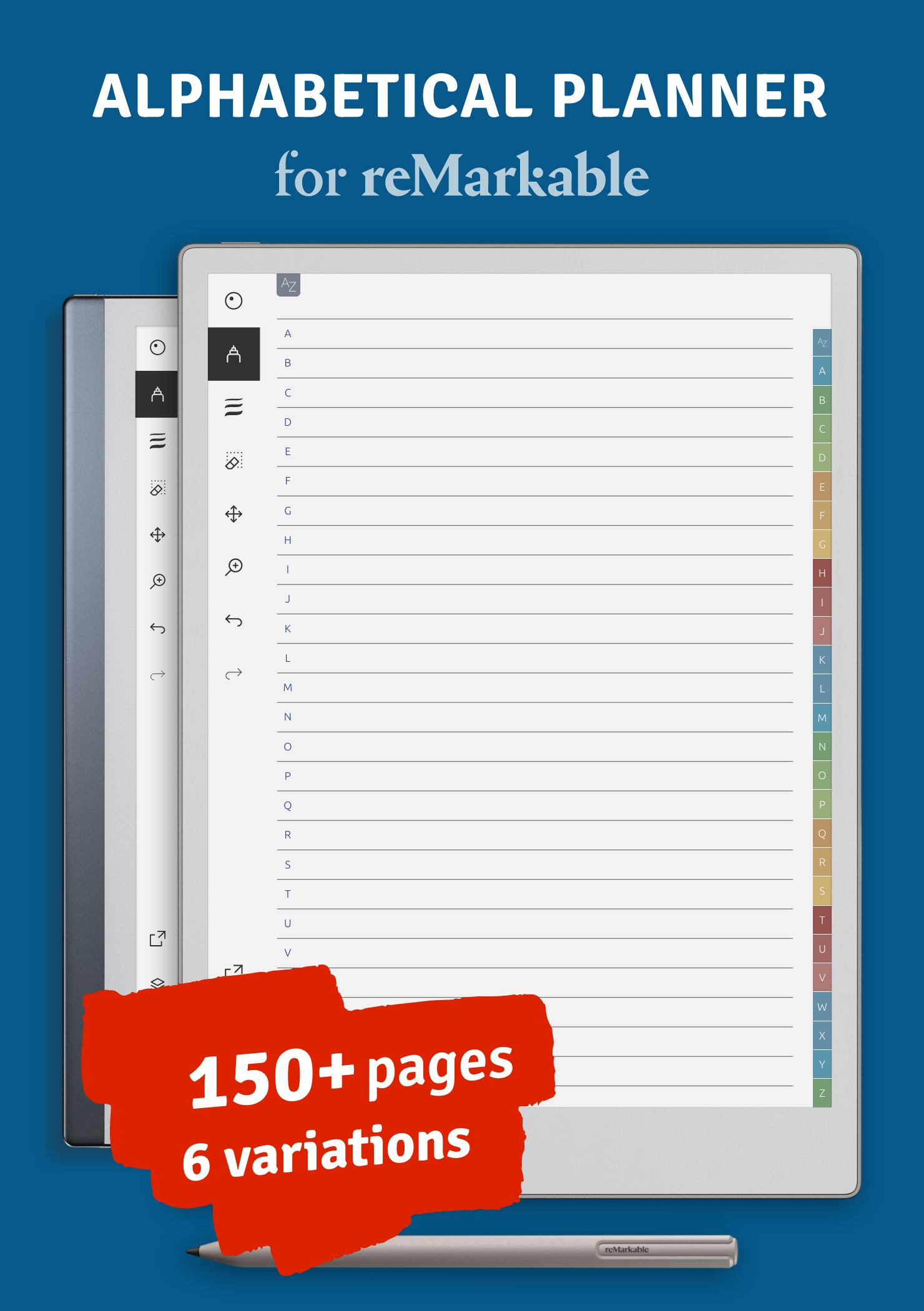 Download Alphabetical A-Z Tabs Hyperlinked reMarkable Planner