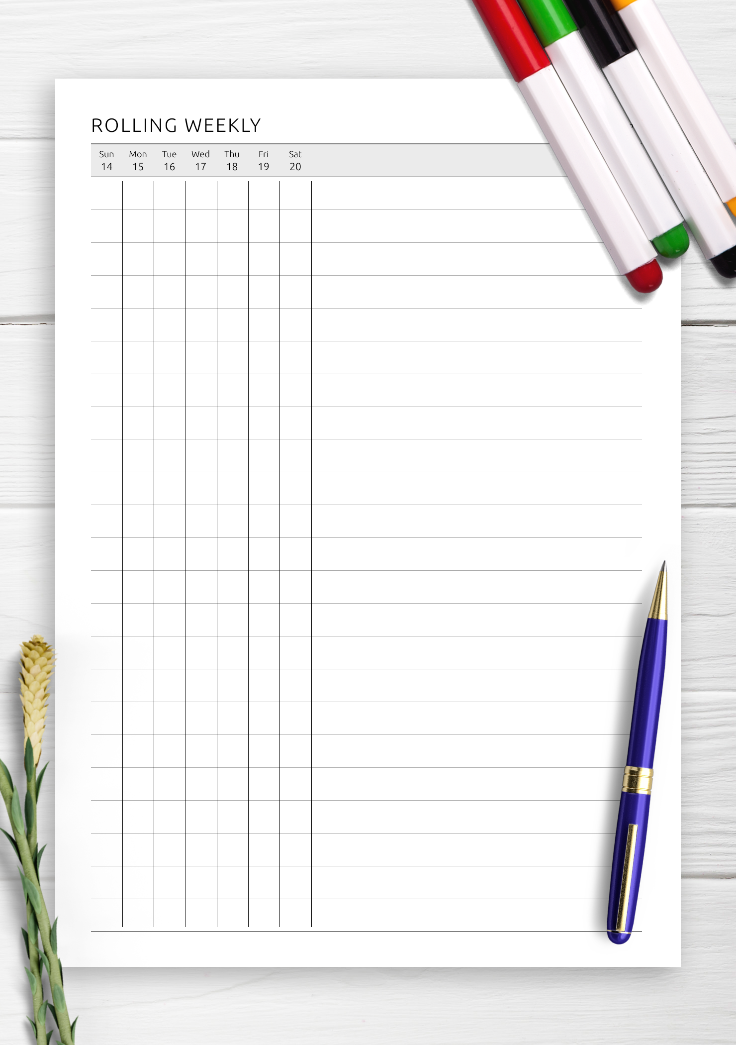 Download Printable Rolling Weekly Template PDF