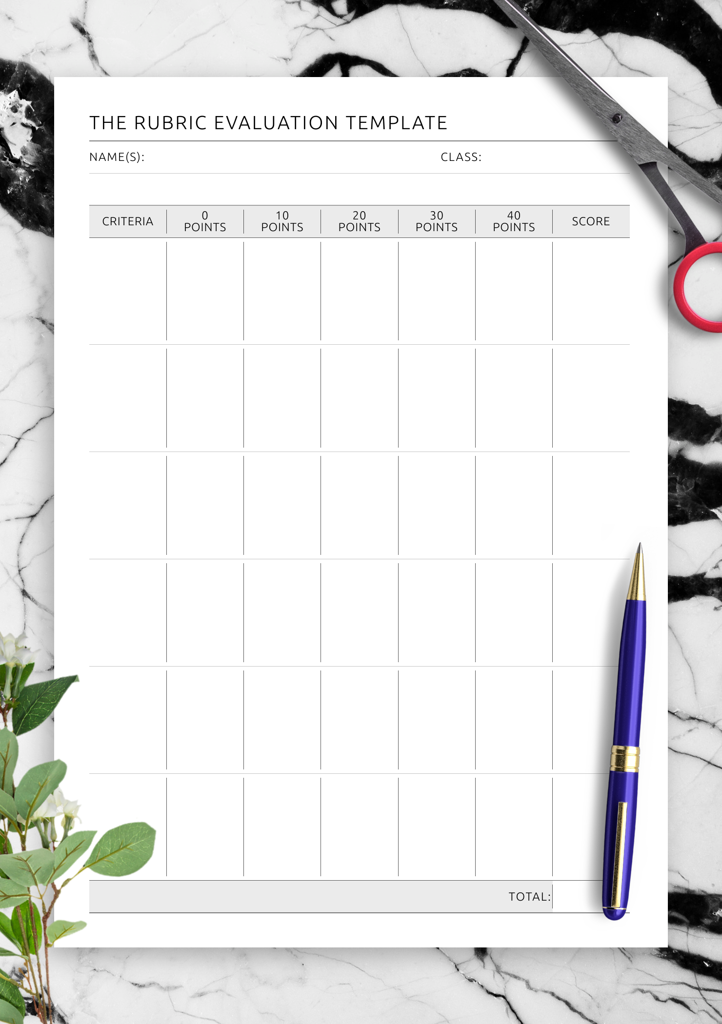 Download Printable The Rubric Evaluation Template PDF