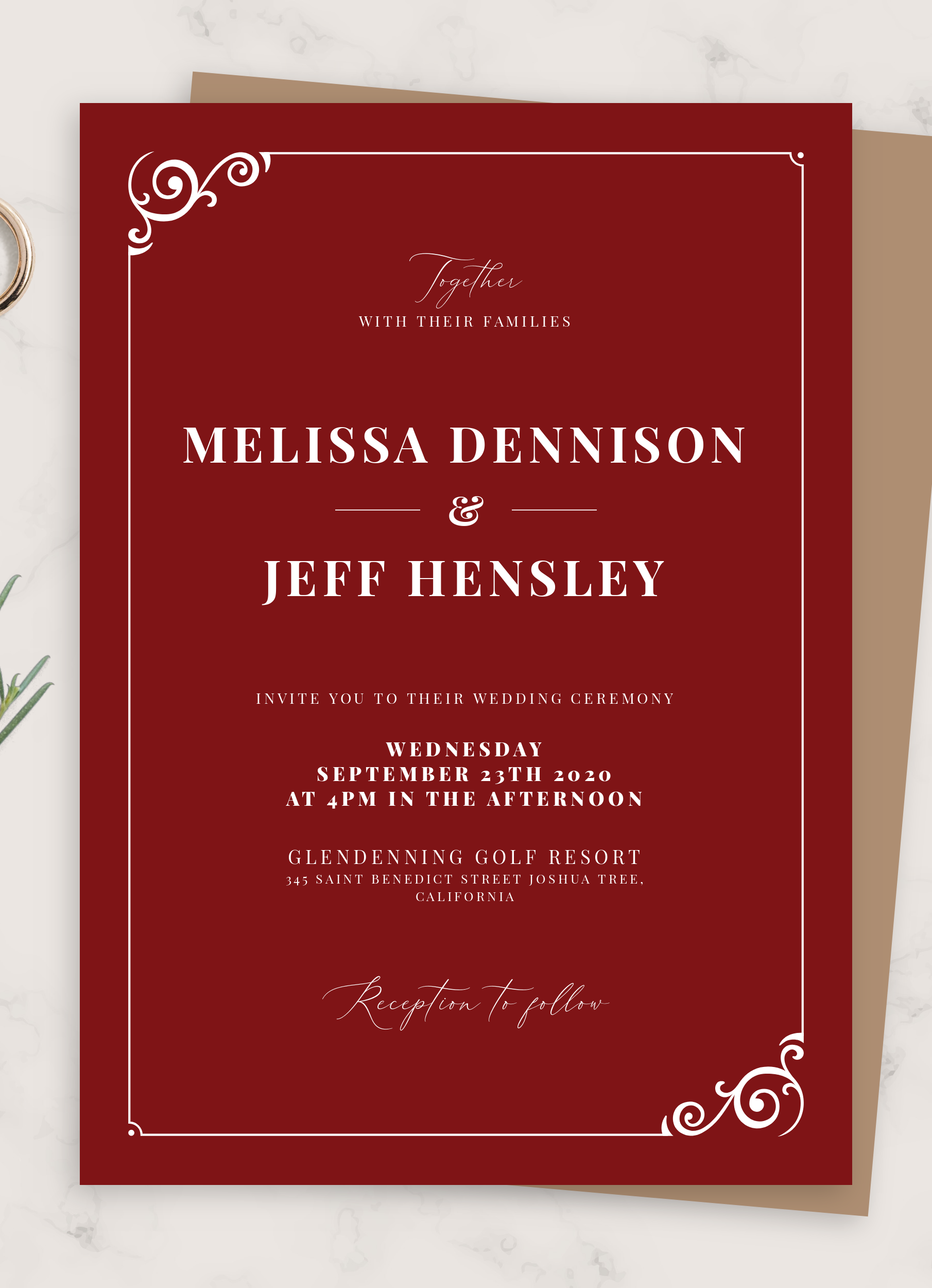 Download Printable Ruby Red Vintage Wedding Invitation PDF