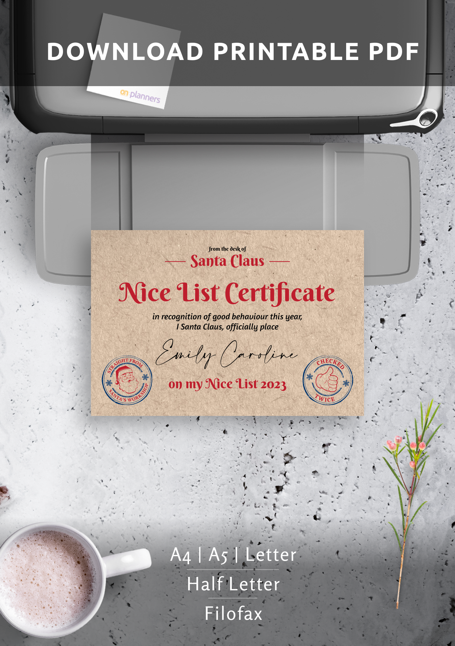 Download Printable Customizable Santa Claus Nice List Certificate PDF