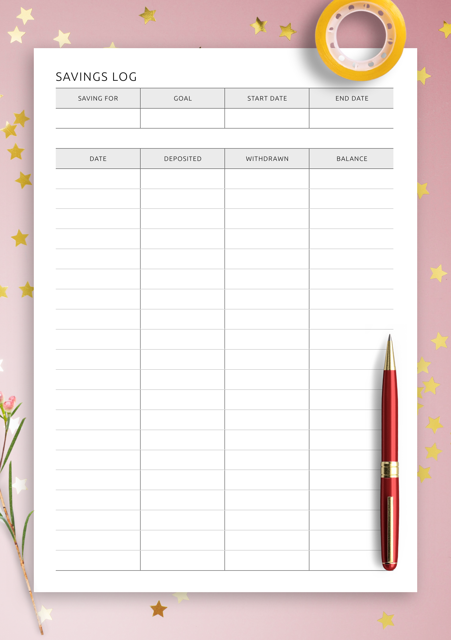 Download Savings Log PDF - Printable or Digital for reMarkable, Kindle ...
