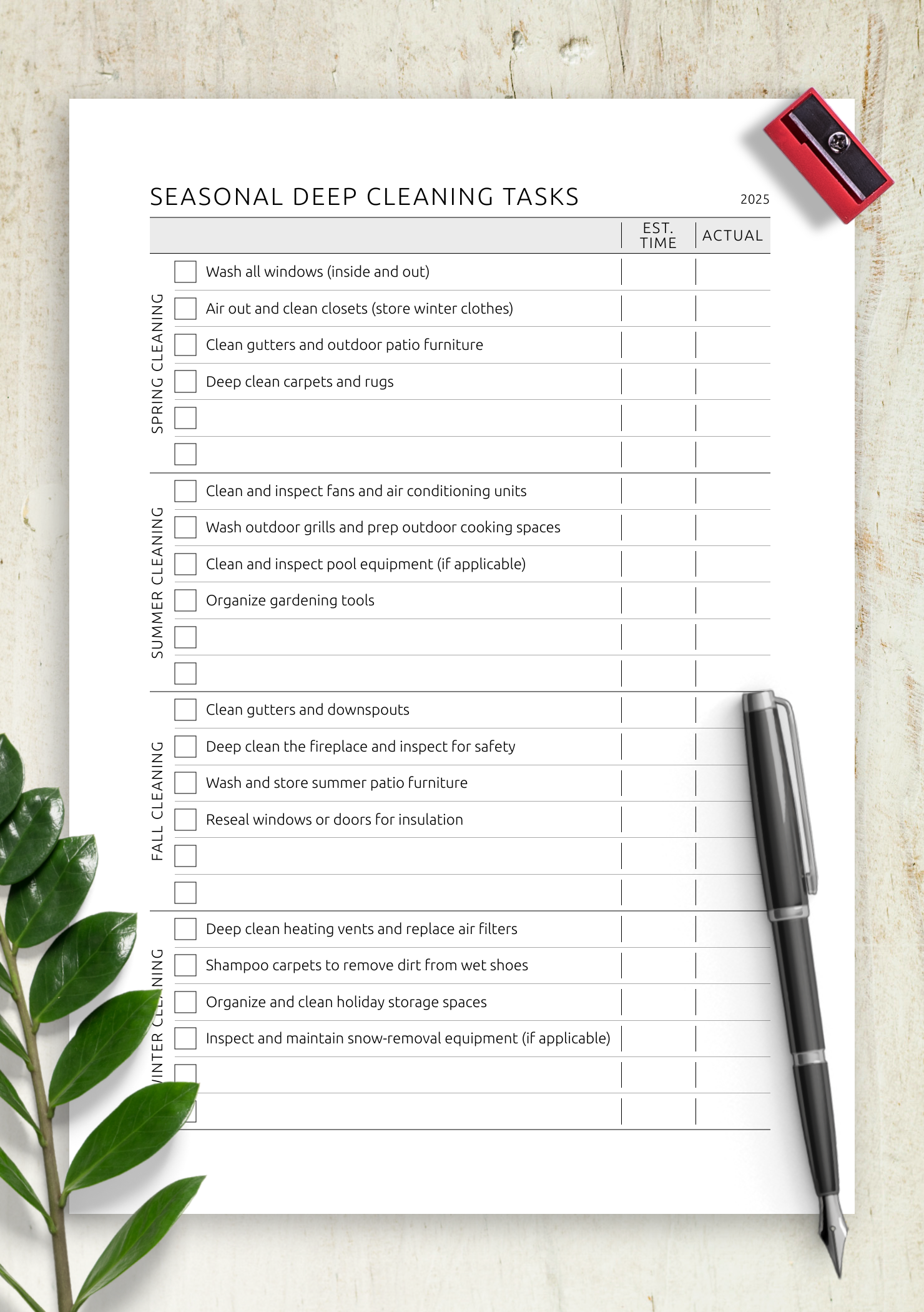 Download Printable Seasonal Deep Cleaning Tasks PDF