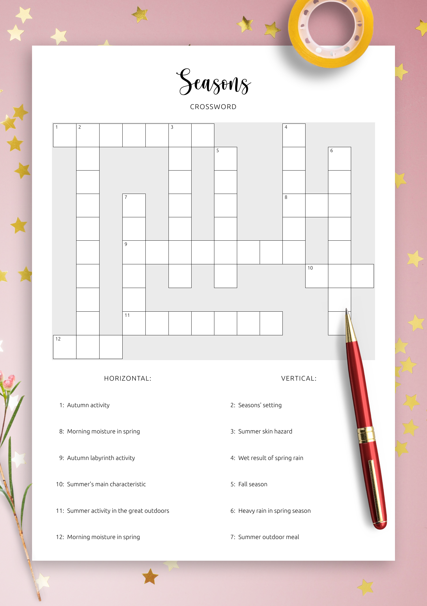 Download Printable Seasons Crossword Puzzle PDF – Explore All Four