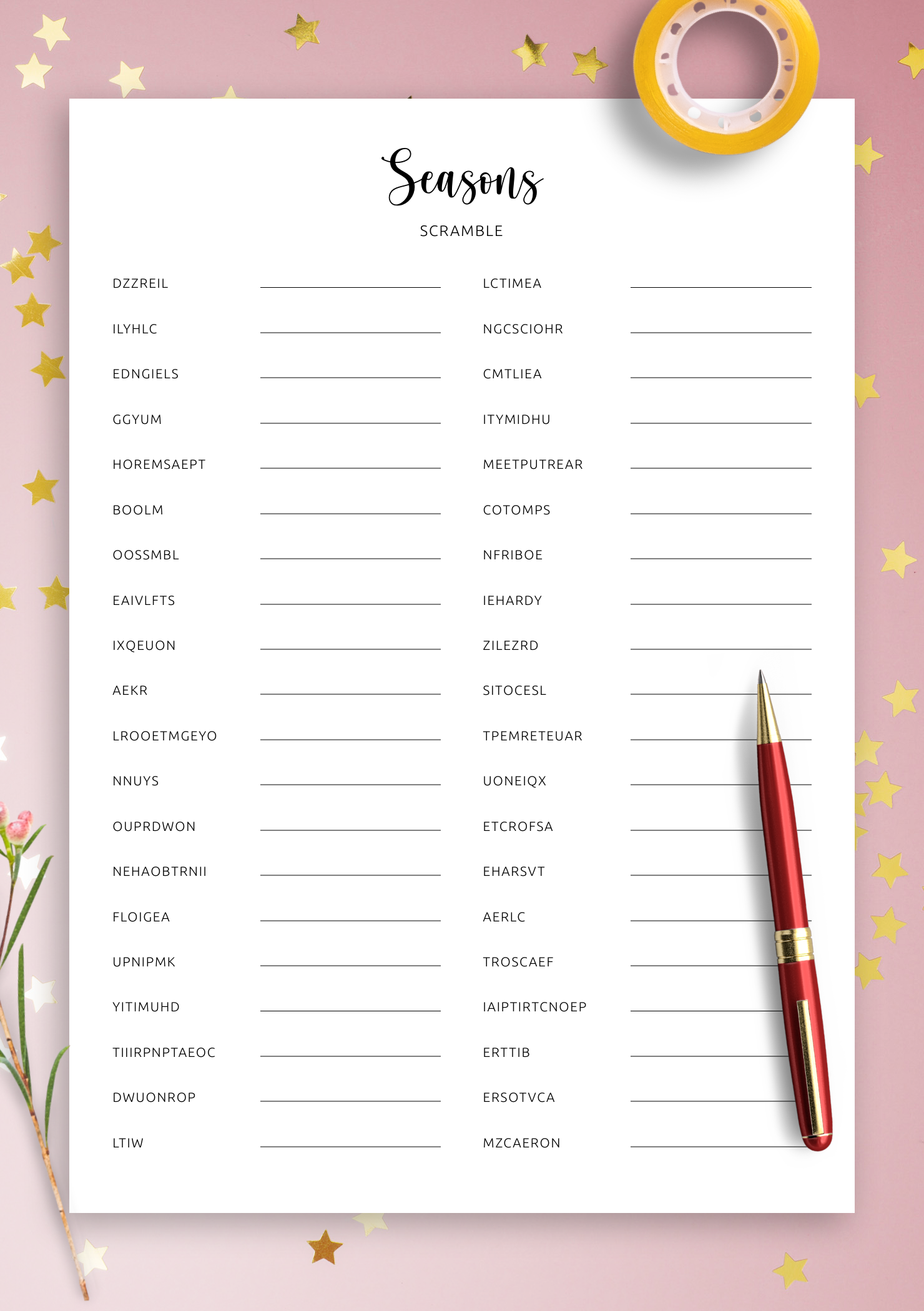 Download Printable Seasons Word Scramble PDF