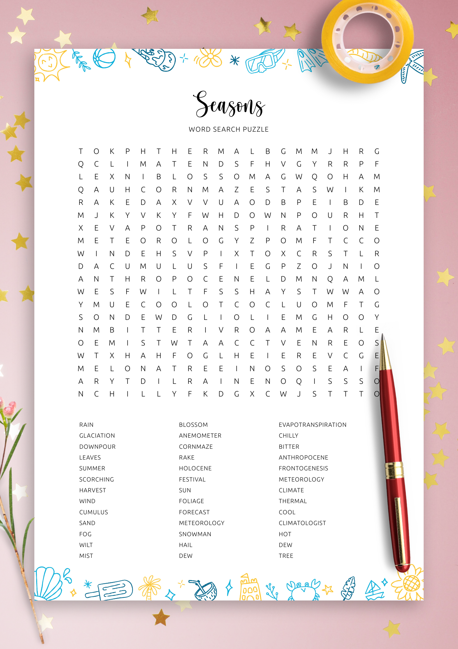 Download Printable Seasons Word Search in PDF