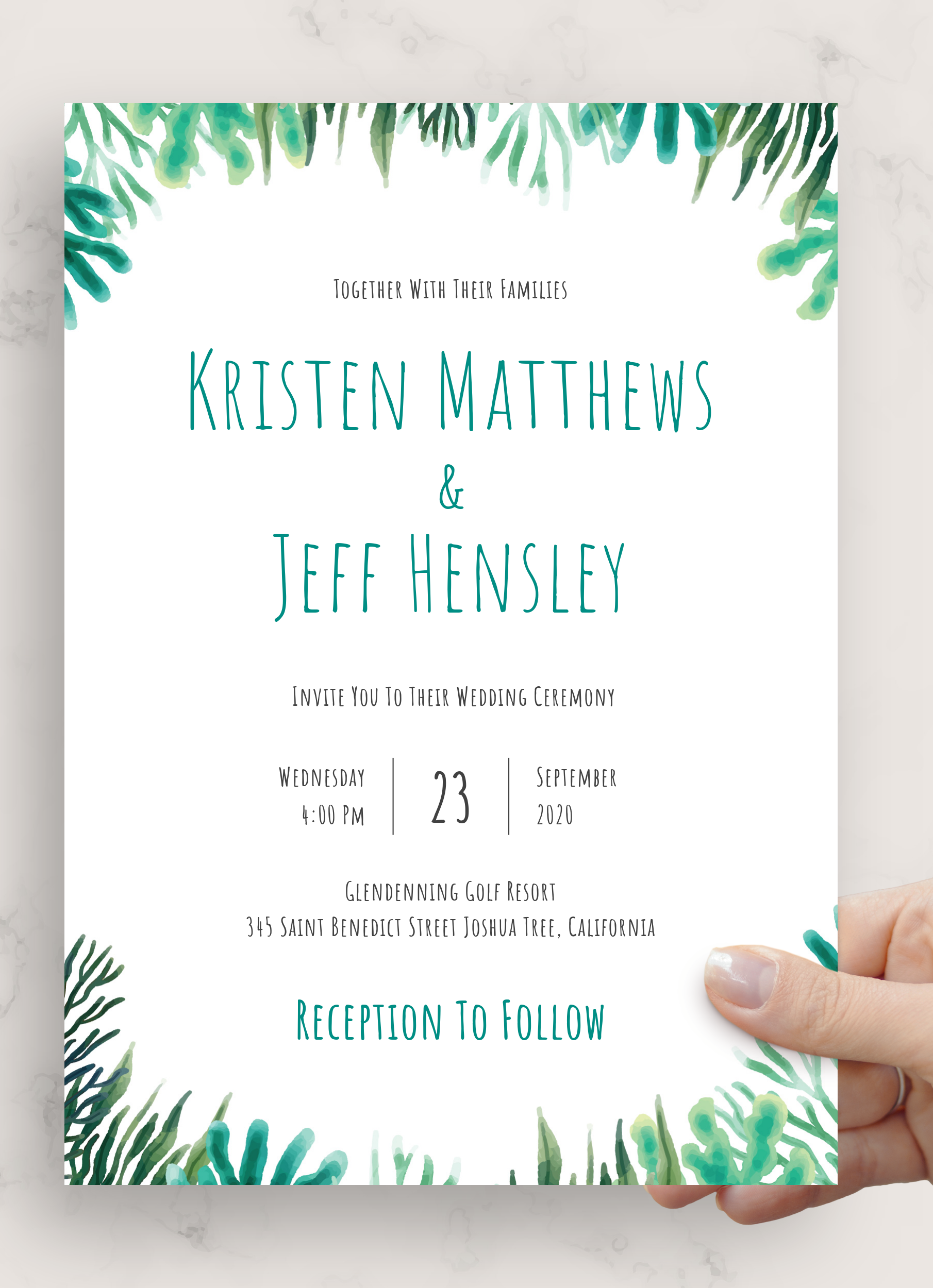 Download Printable Seaweed Beach Wedding Invitation PDF
