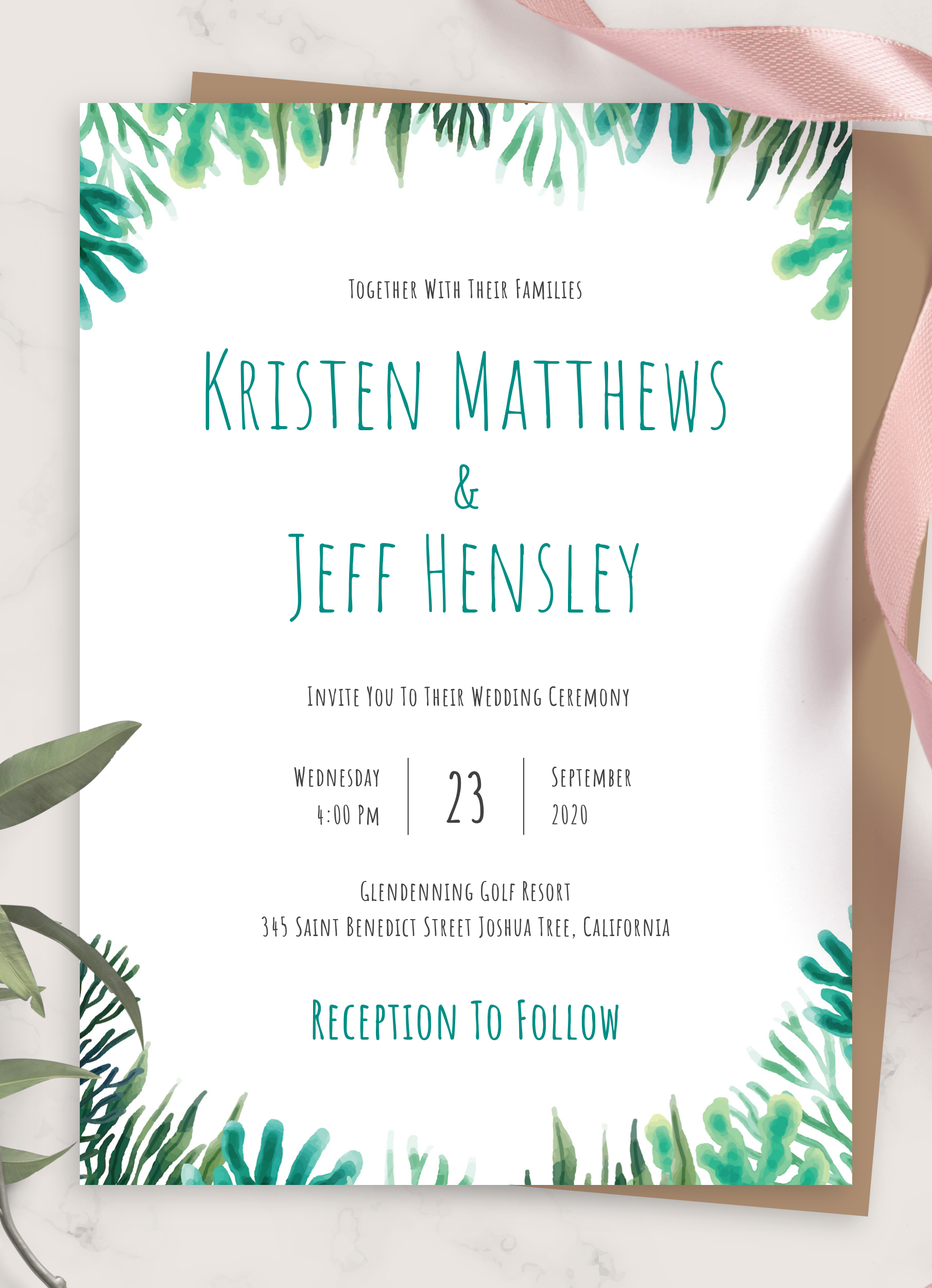 Download Printable Seaweed Beach Wedding Invitation PDF