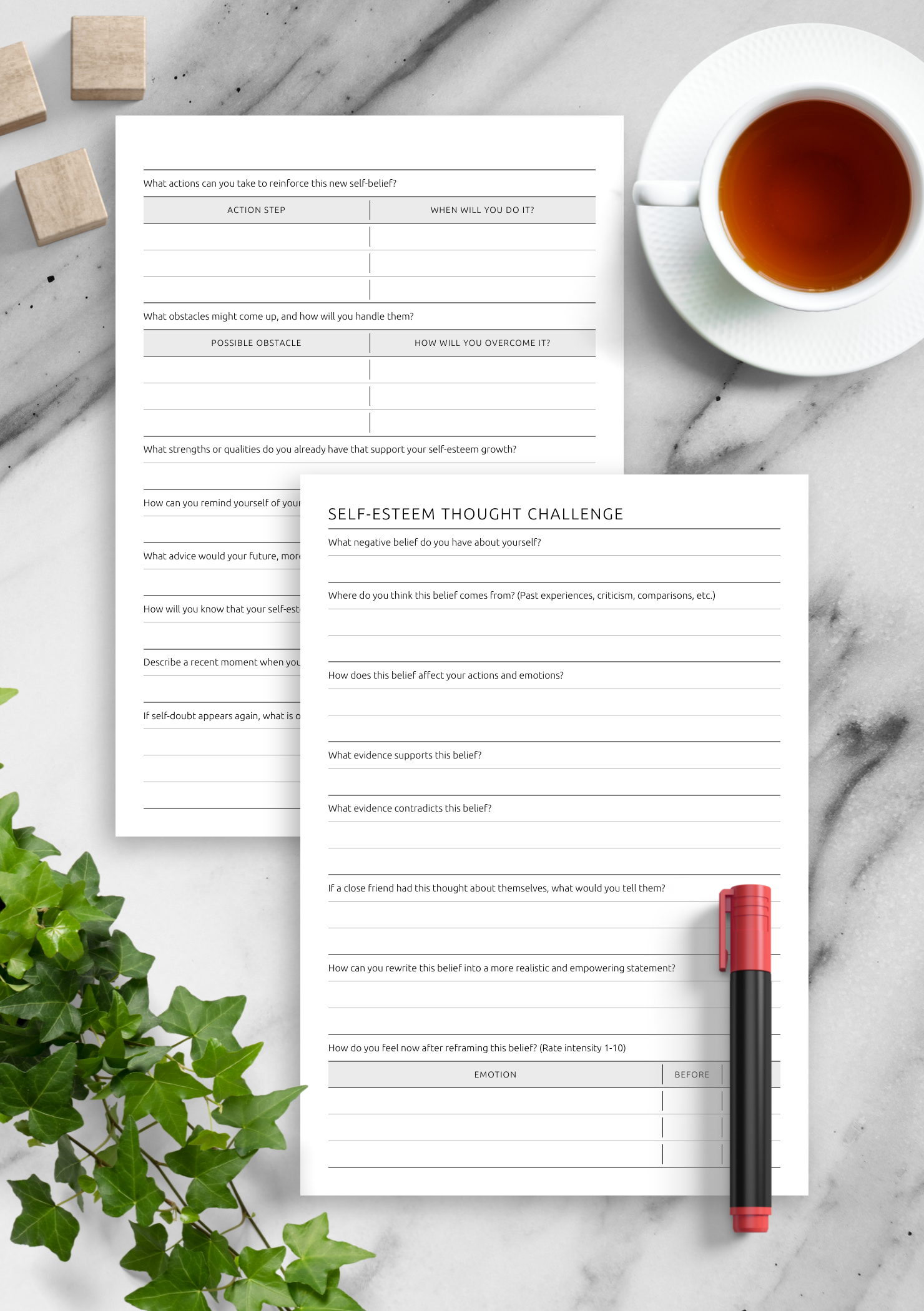 Self-Esteem Thought Worksheet – Challenge Negative Thinking