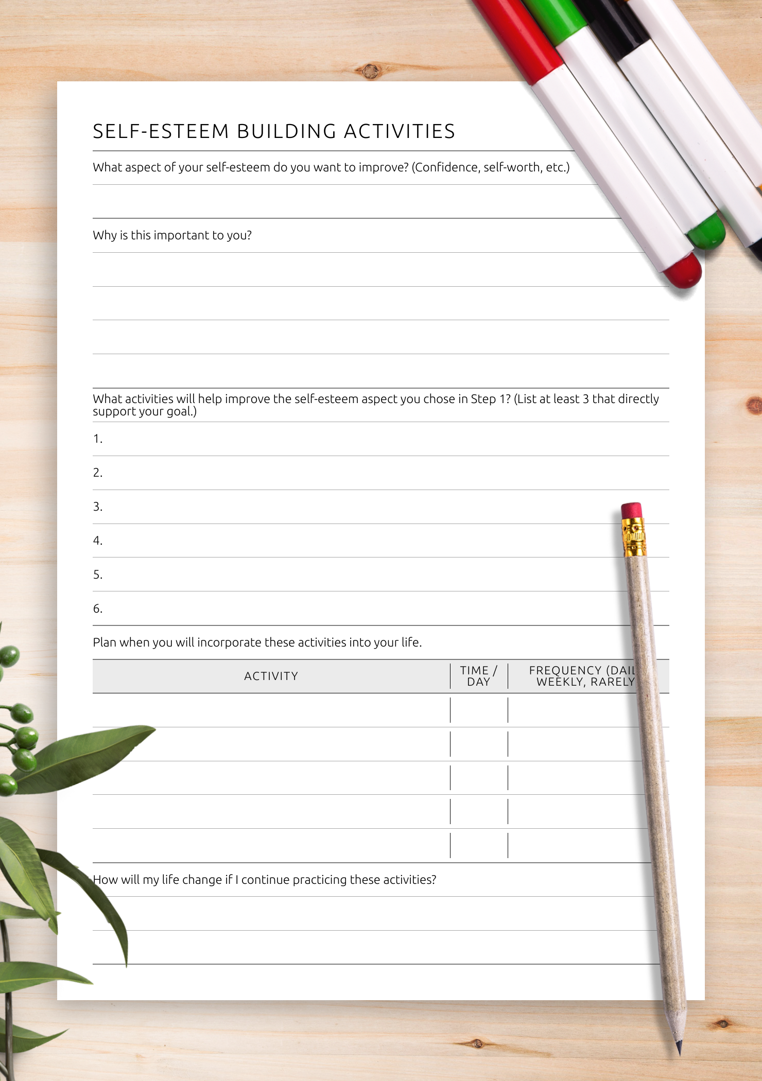 Self-Esteem Activities Worksheet – Build Confidence & Self-Worth