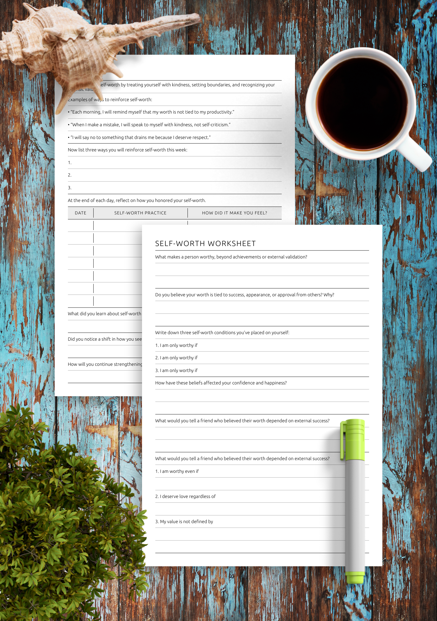 Self-Worth Worksheet – Boost Confidence & Self-Esteem Daily