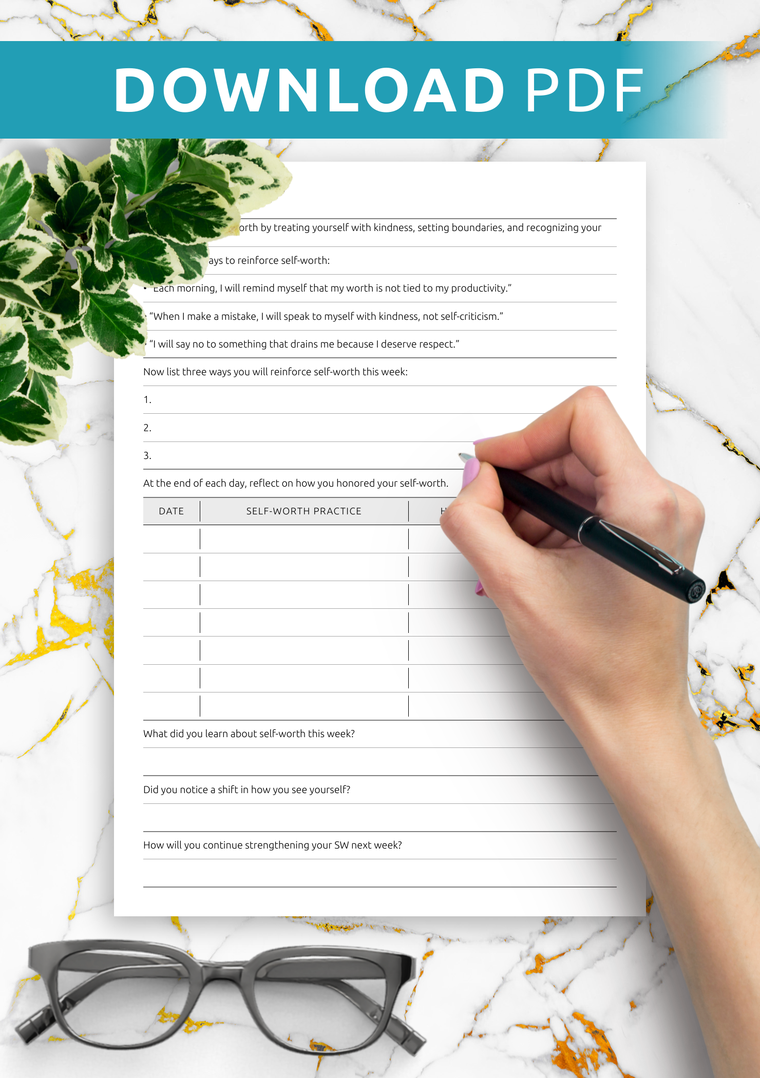 Self-Worth Worksheet – Boost Confidence & Self-Esteem Daily