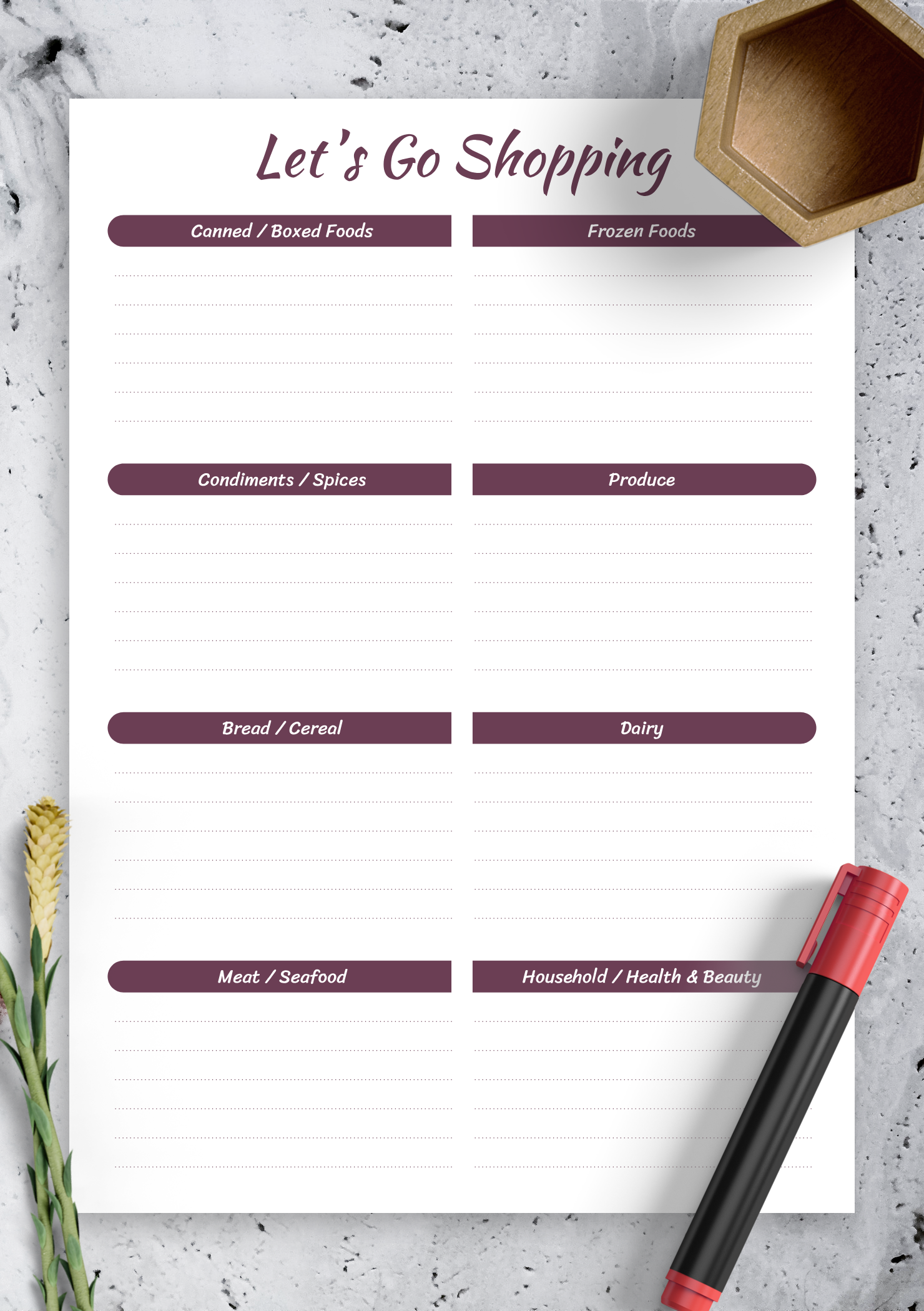 Download Printable Shopping List Template PDF